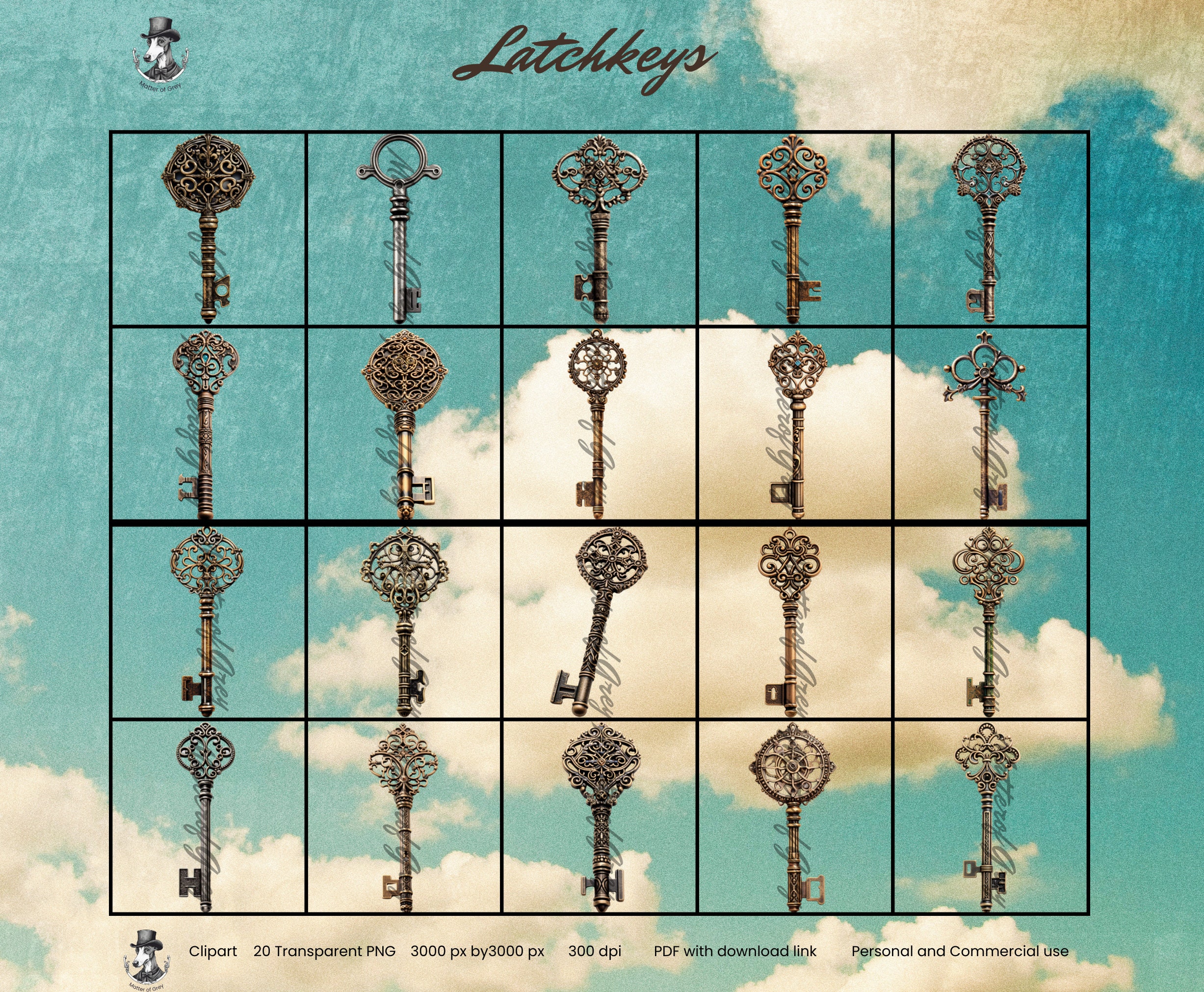 Latchkeys Clipart: 20 Vintage PNG Images for Digital Scrapbooking ...