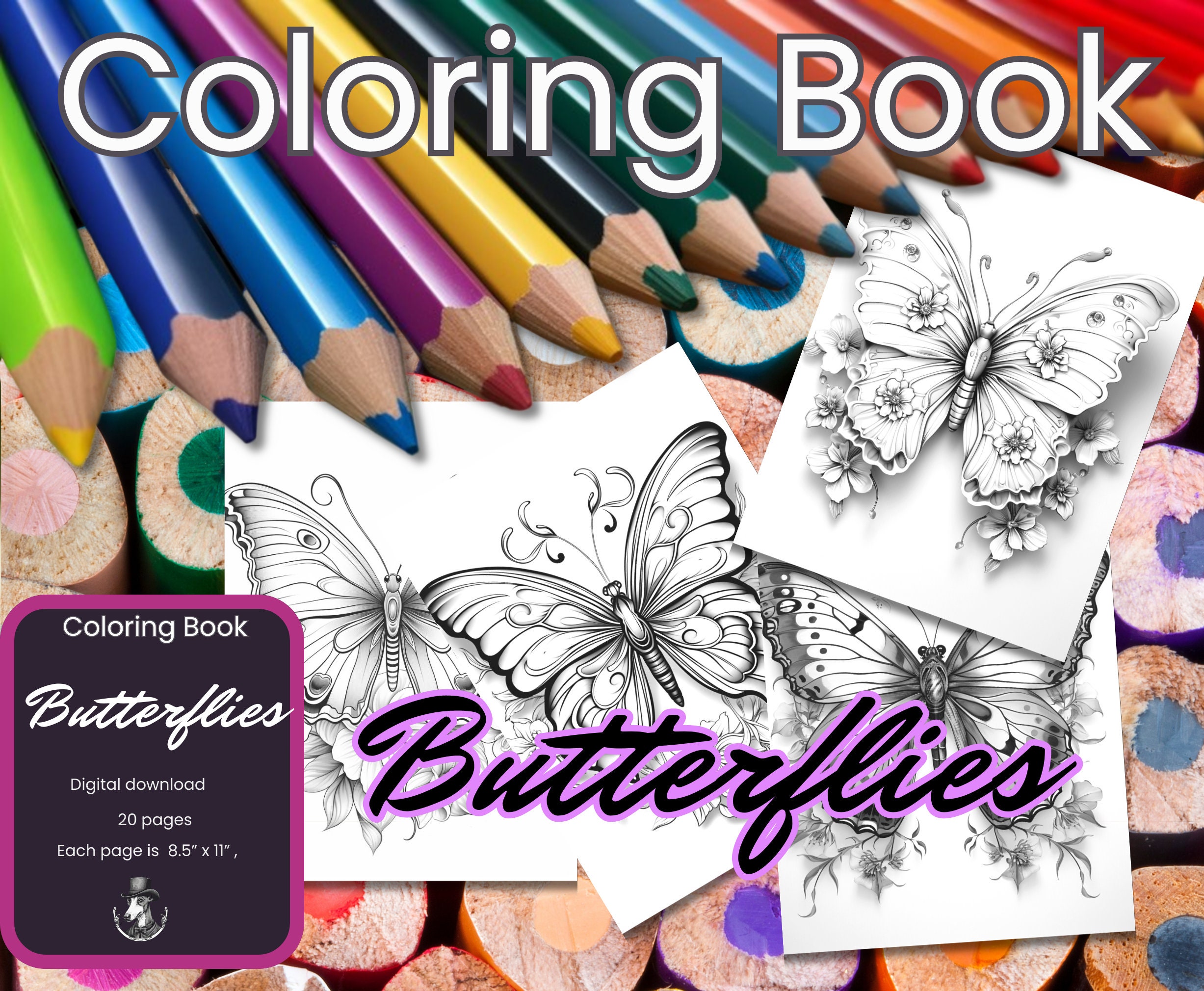 Detailed Butterfly Digital Coloring Pages, Instant Download. Relaxation ...