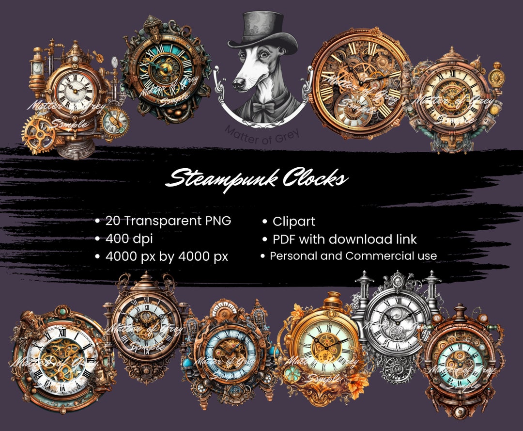 Unique Steampunk Clock Clipart Collection for Crafting and Design Projects - Etsy