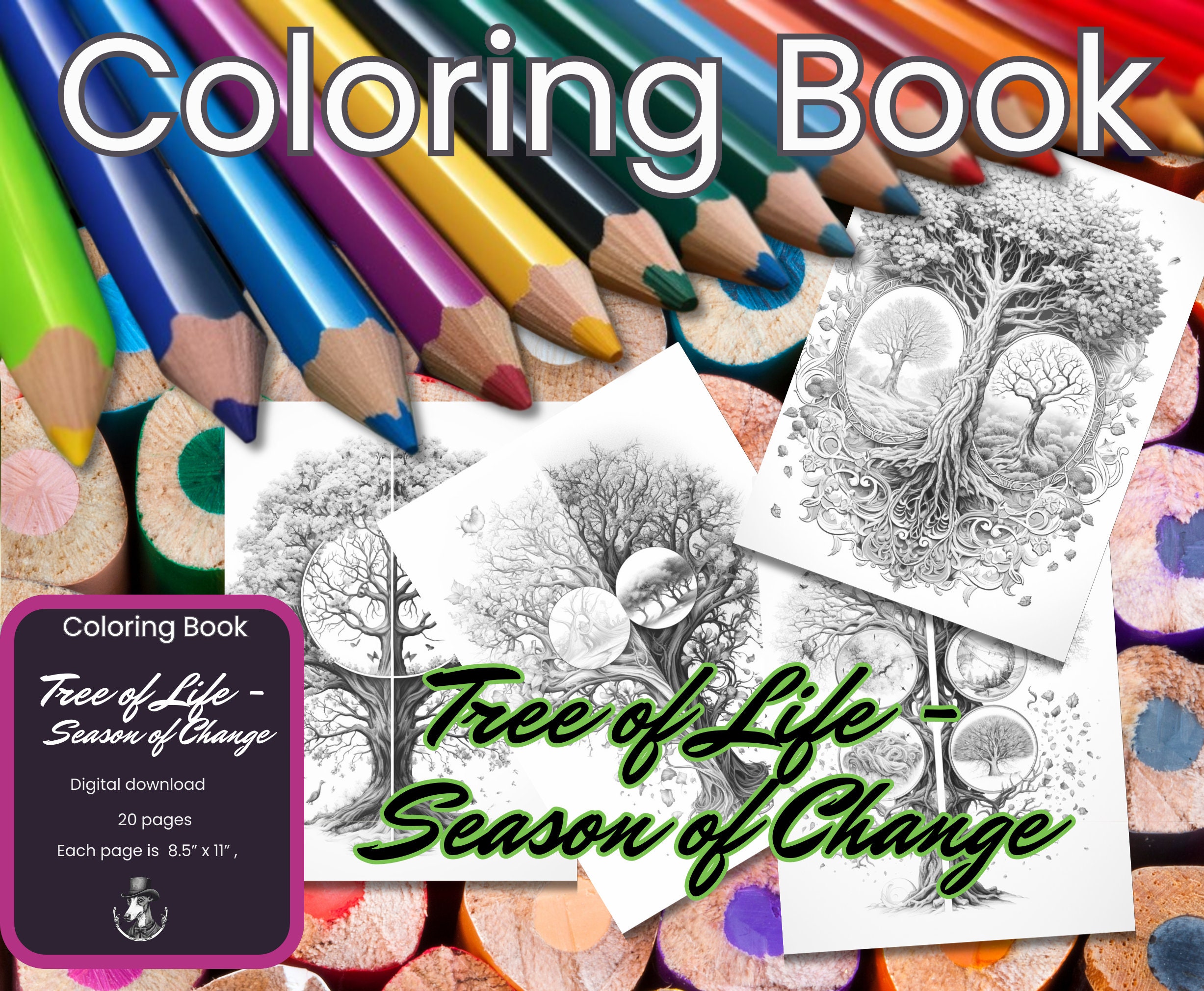 Tree of Life Digital Coloring Book About Seasons of Change. Adult Kids ...
