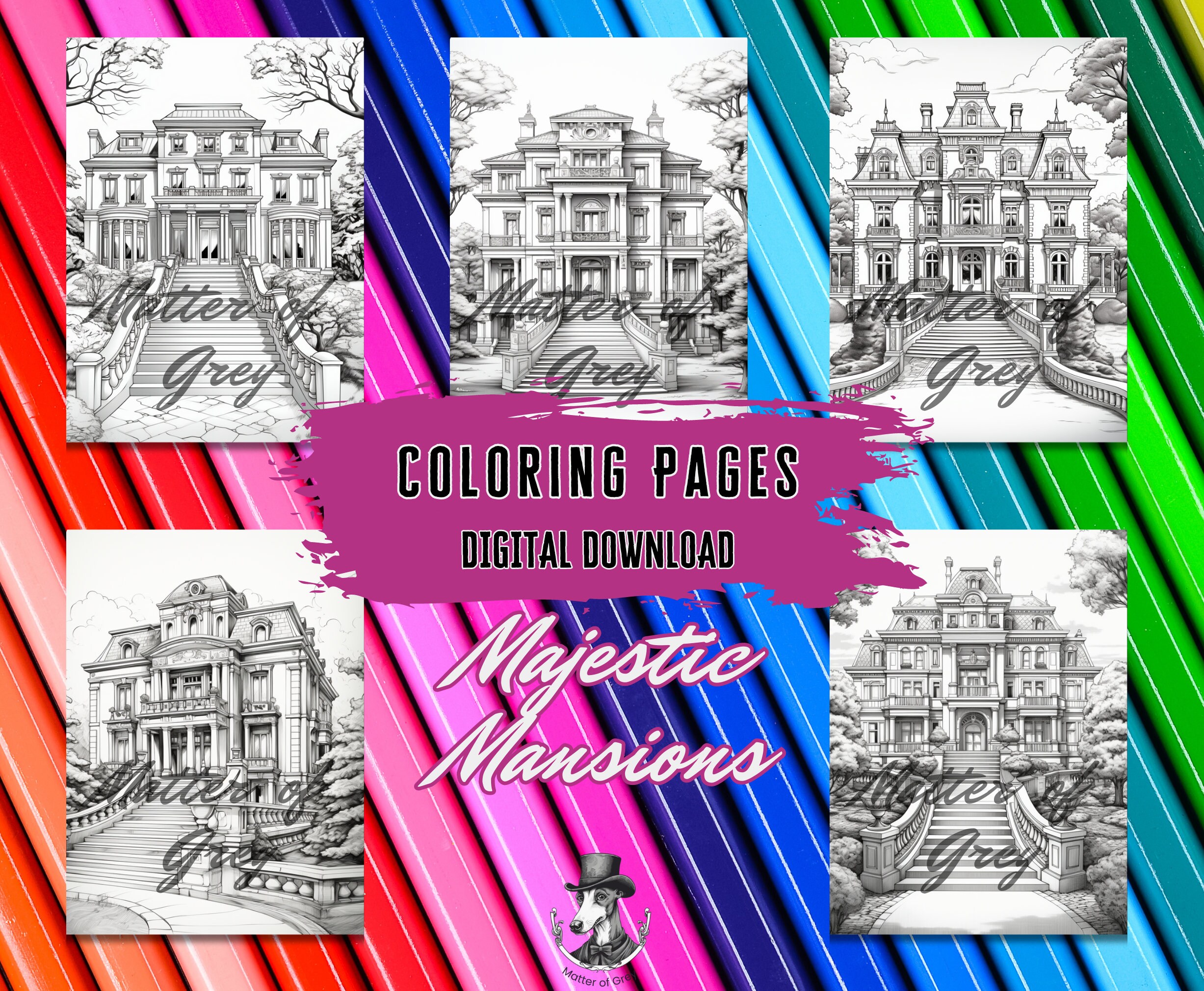 Majestic Mansion Coloring Book: Architecture Art for Adults & Kids ...