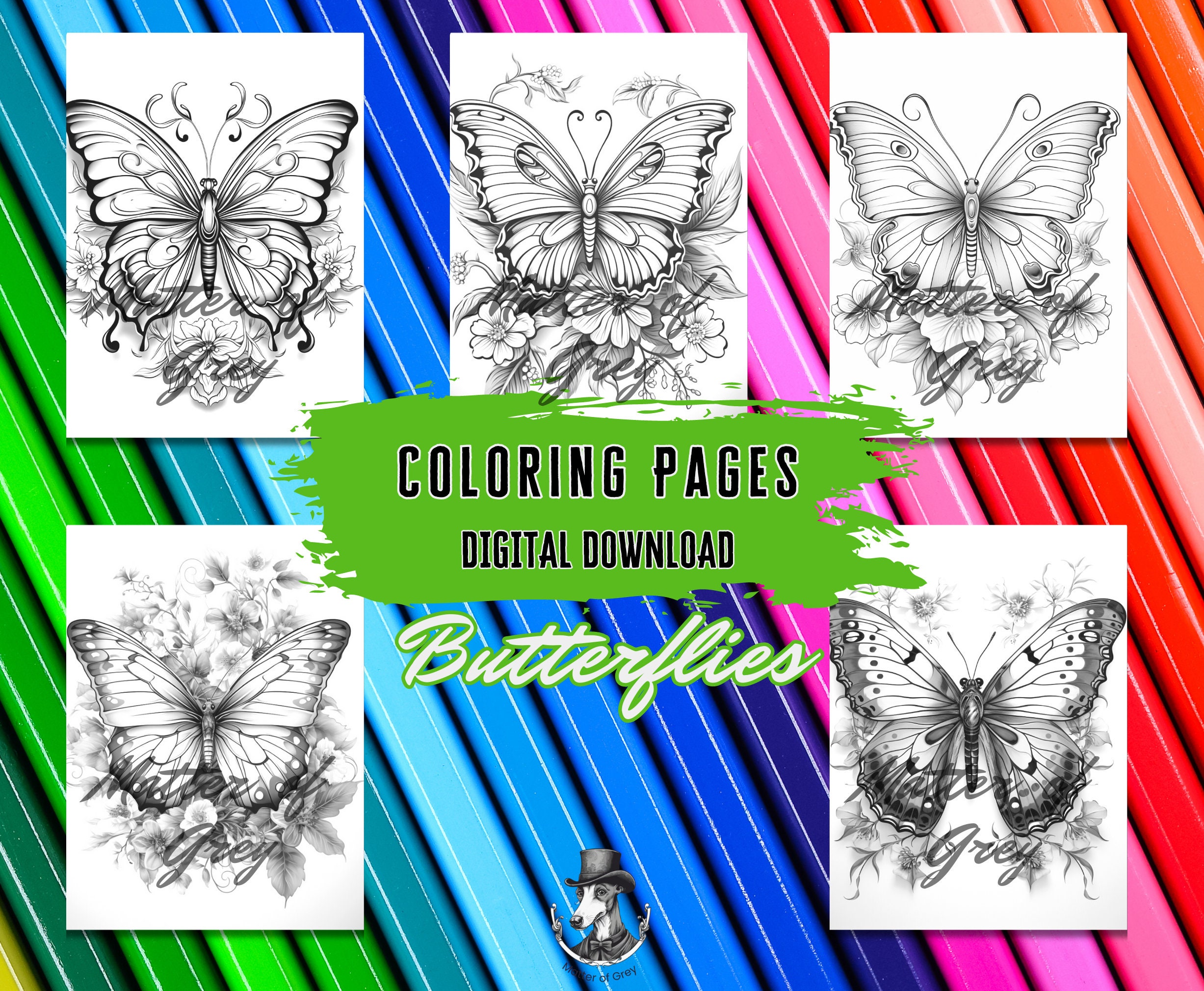 Detailed Butterfly Digital Coloring Pages, Instant Download. Relaxation ...