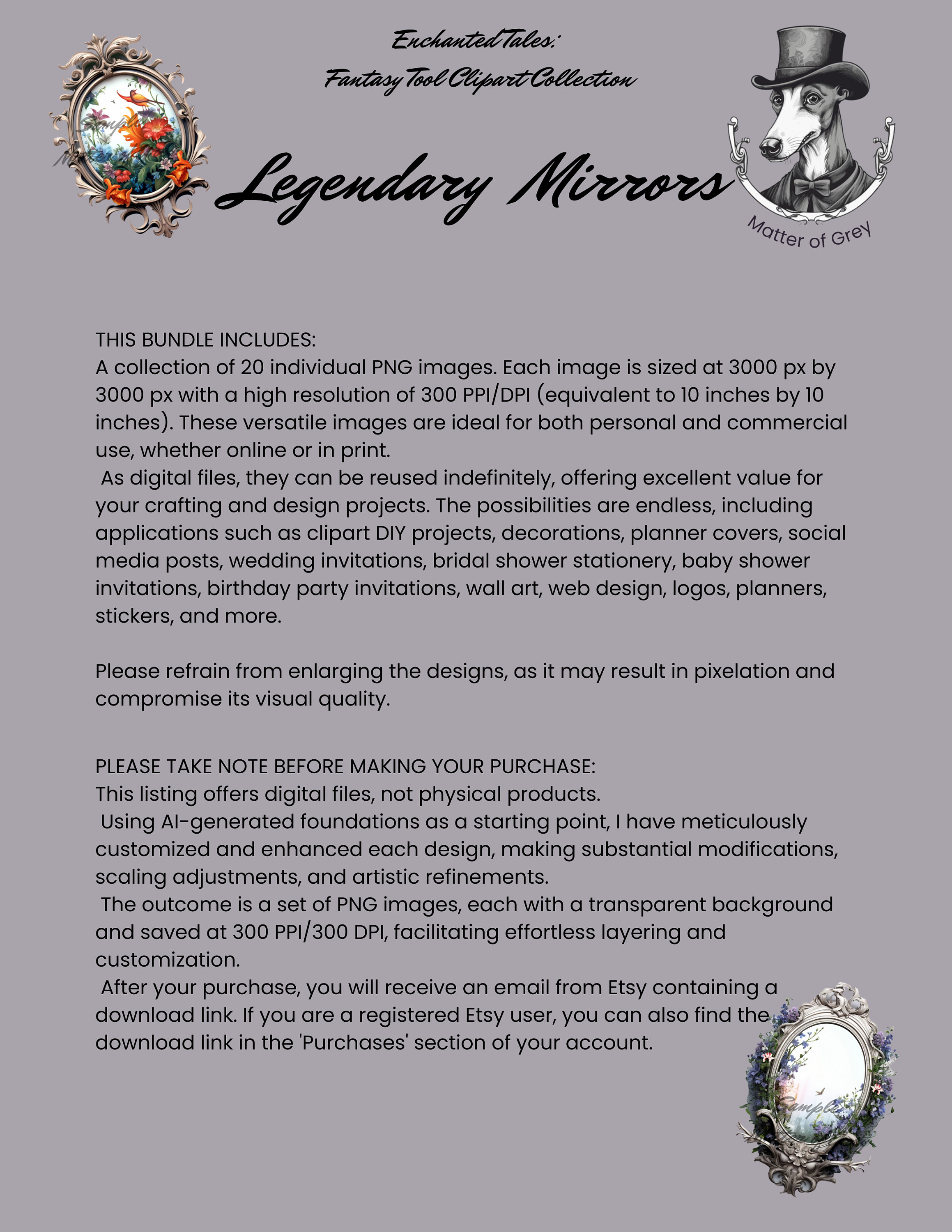 Fantasy Magical Mirrors: Digital Clipart for Scrapbooking, Crafting ...