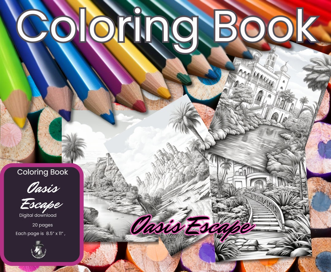 Oasis Escape: Digital Coloring Book, Exotic Scenes, Perfect for ...
