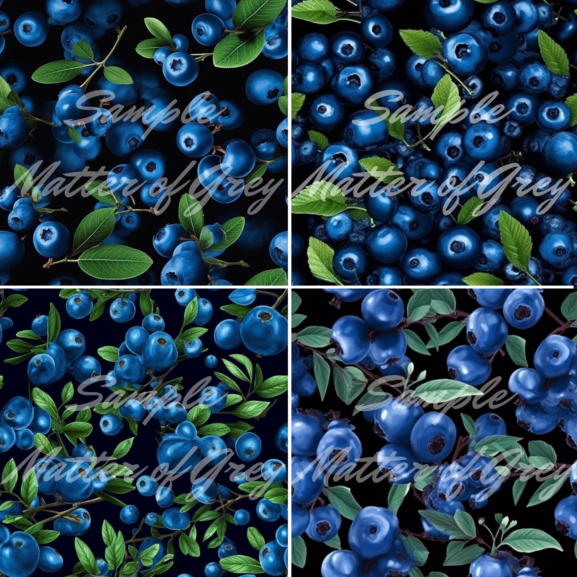 Blueberries on Black Background Seamless Pattern Digital Paper. Instant ...