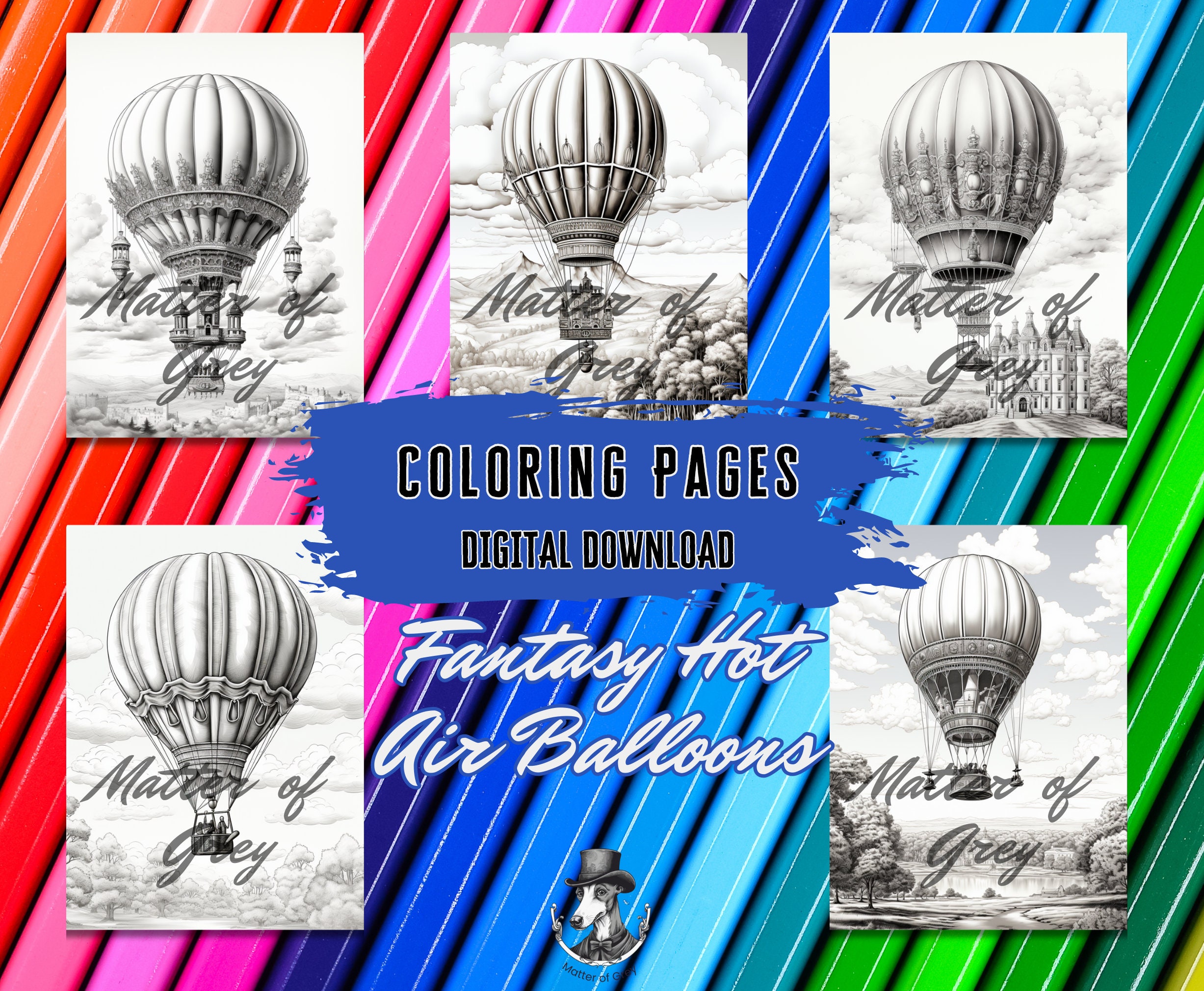 Coloring Book Pages for Instant Download: Fantasy Hot Air Balloons for ...