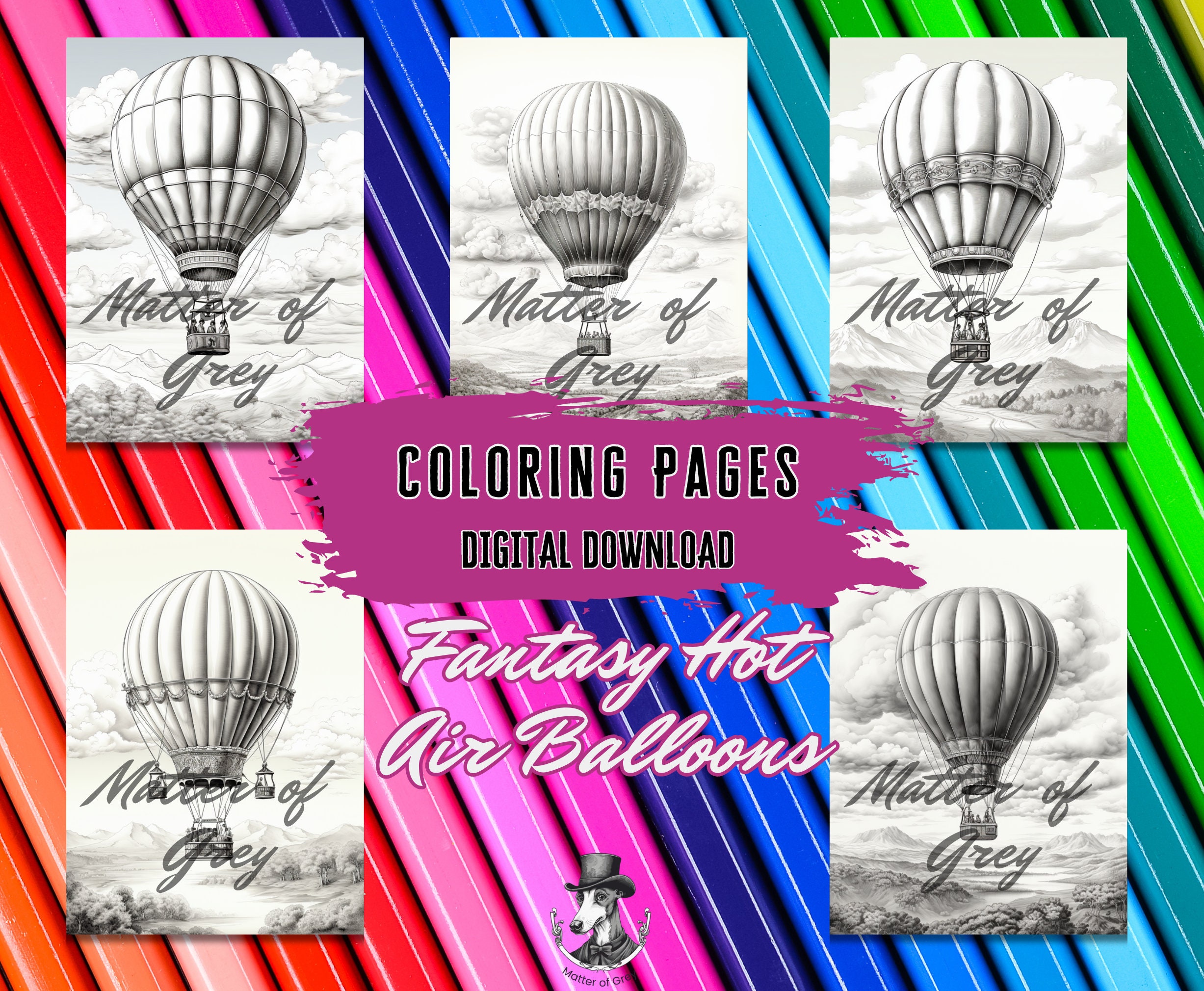 Coloring Book Pages for Instant Download: Fantasy Hot Air Balloons for ...