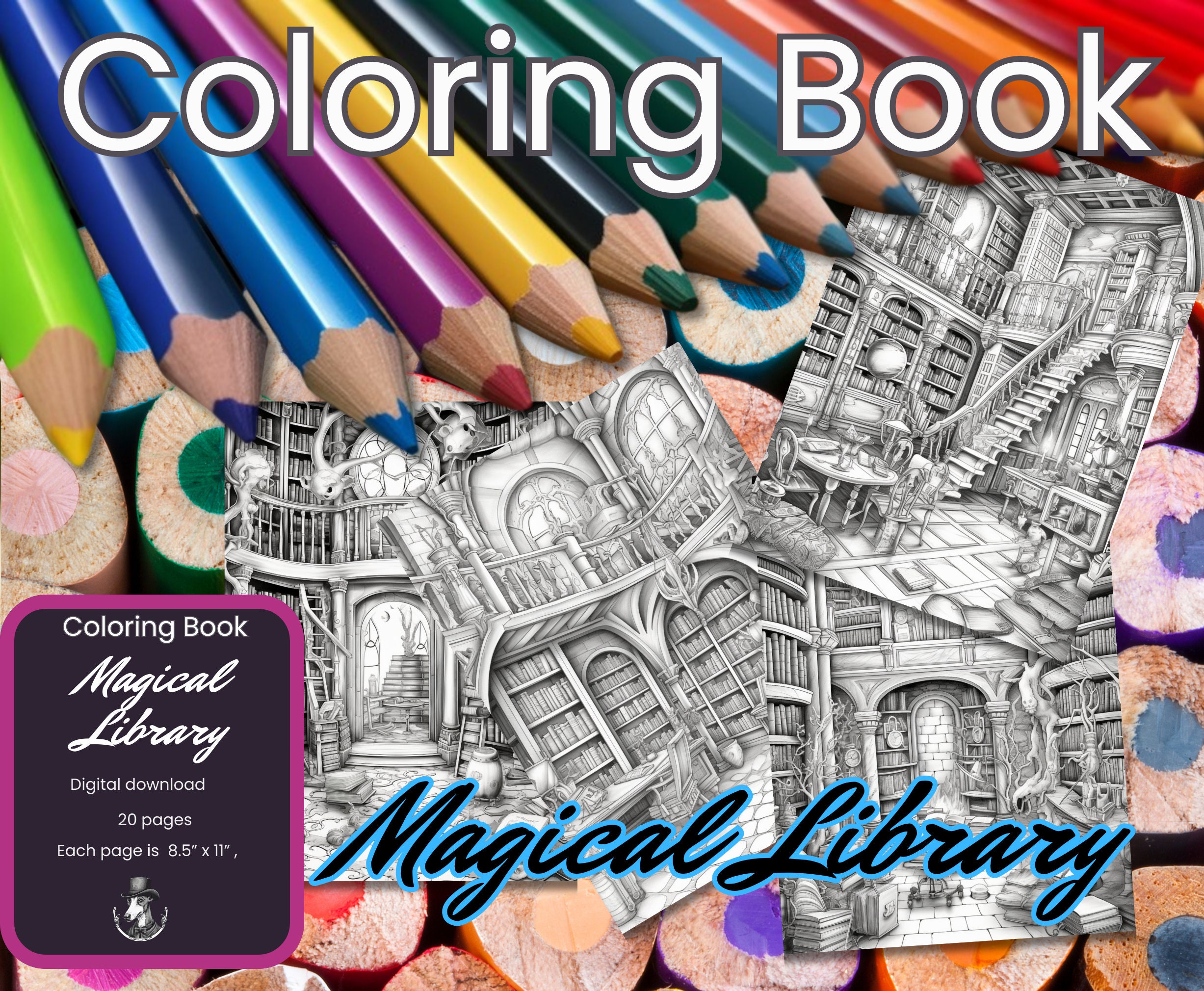 Fantasy Library: Adult and Kids Coloring Book for Art Therapy & Mental ...