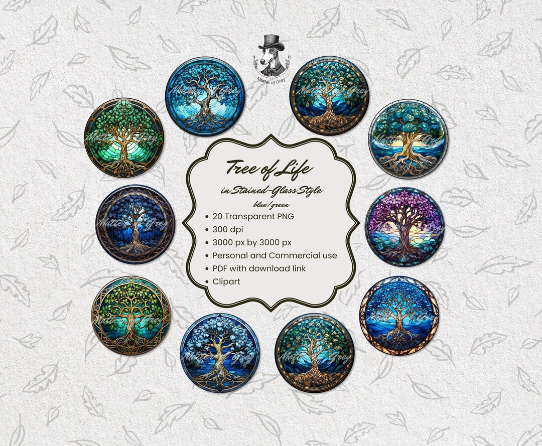 Stained Glass Style Tree of Life Clipart Set With 20 Transparent PNG ...