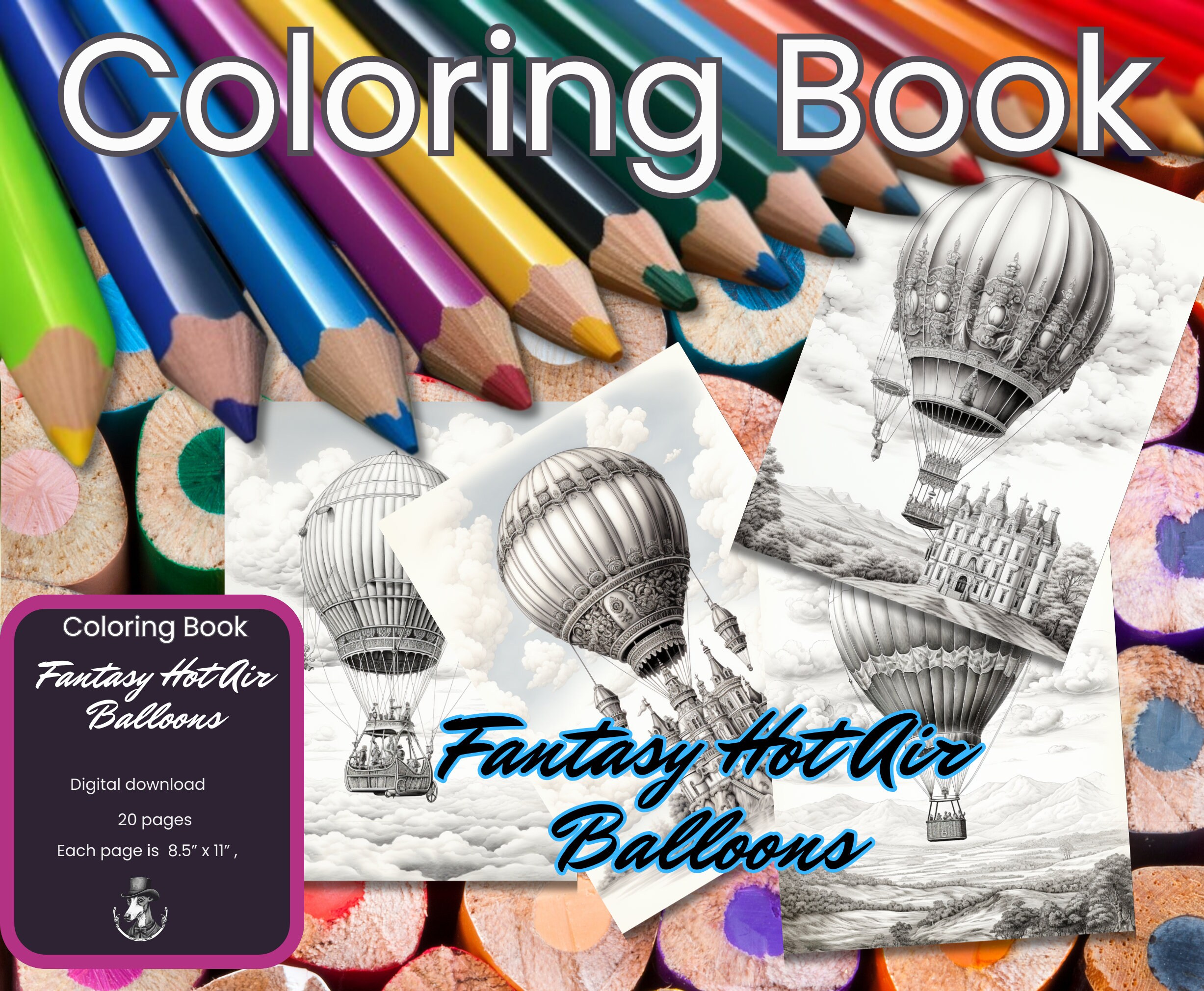 Coloring Book Pages for Instant Download: Fantasy Hot Air Balloons for ...