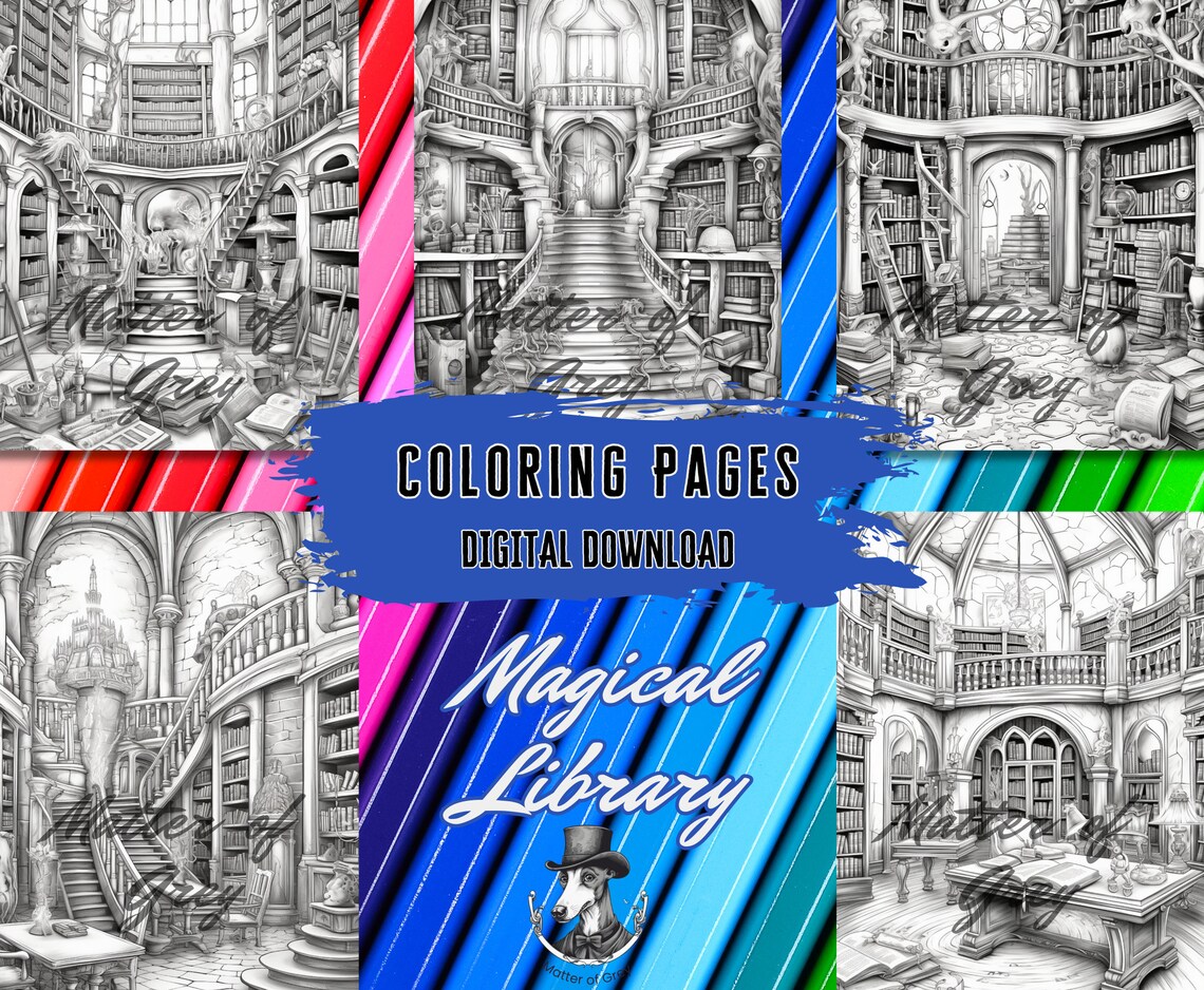 Fantasy Library: Adult and Kids Coloring Book for Art Therapy & Mental ...