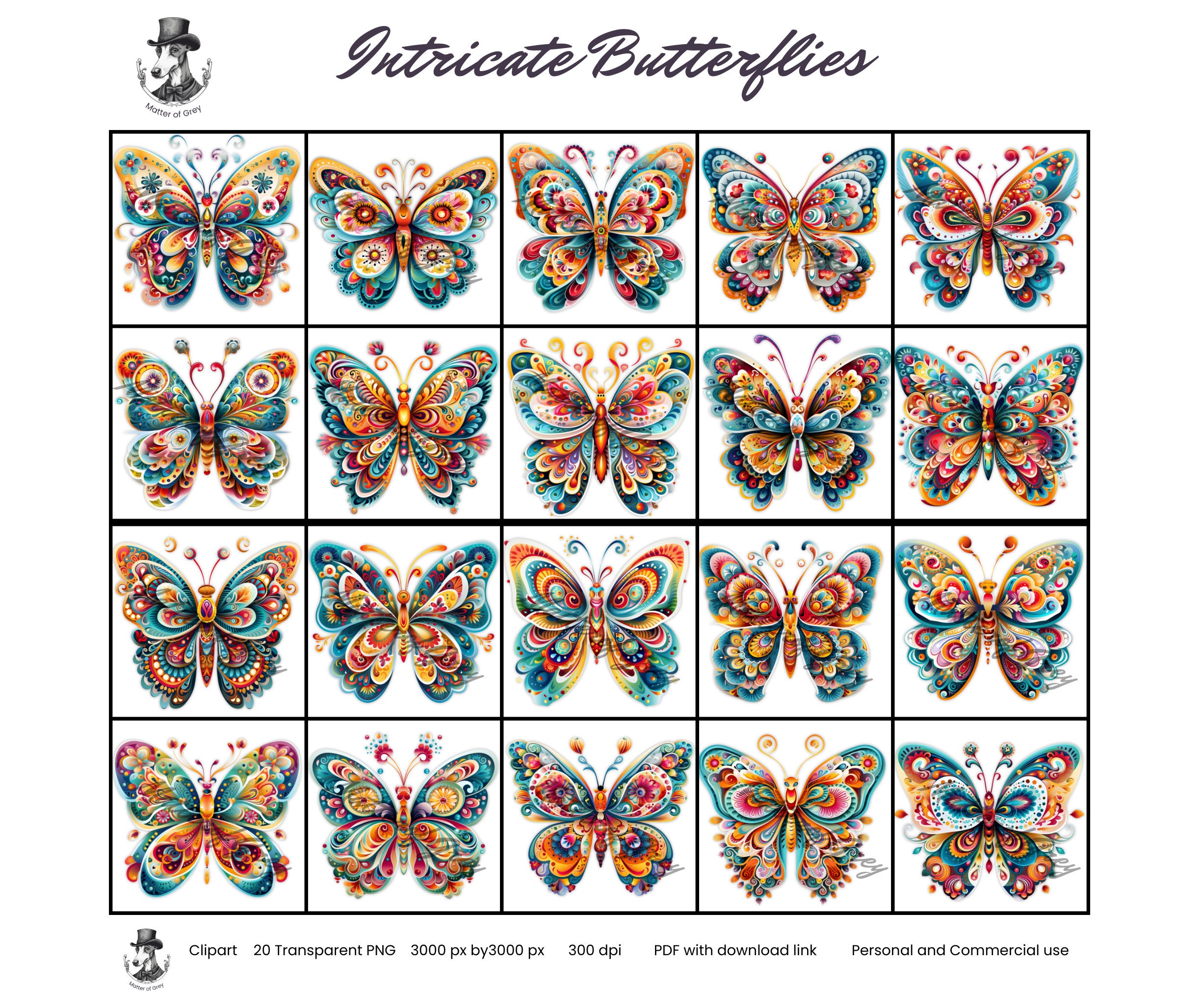 Intricate Butterflies Clipart 20 Diverse and Delicate Butterfly PNG ...