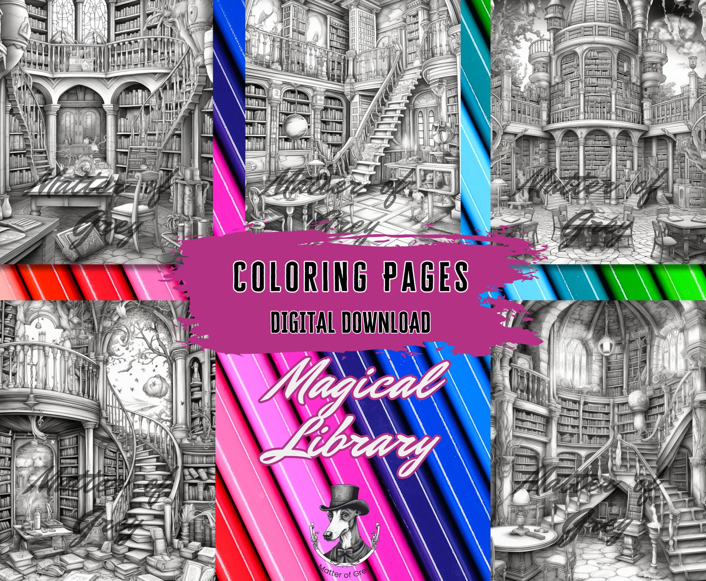Fantasy Library: Adult and Kids Coloring Book for Art Therapy & Mental ...