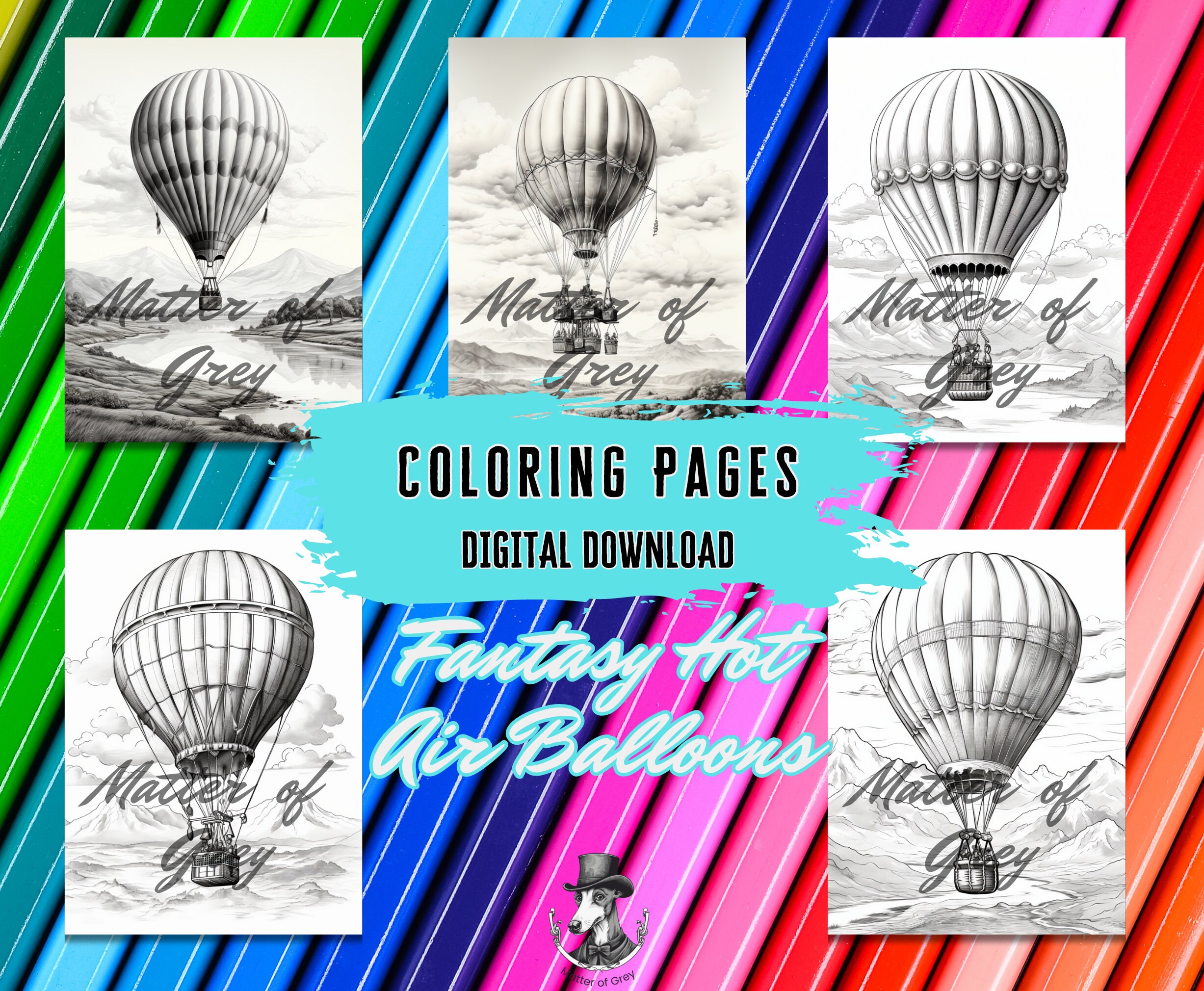 Coloring Book Pages for Instant Download: Fantasy Hot Air Balloons for ...