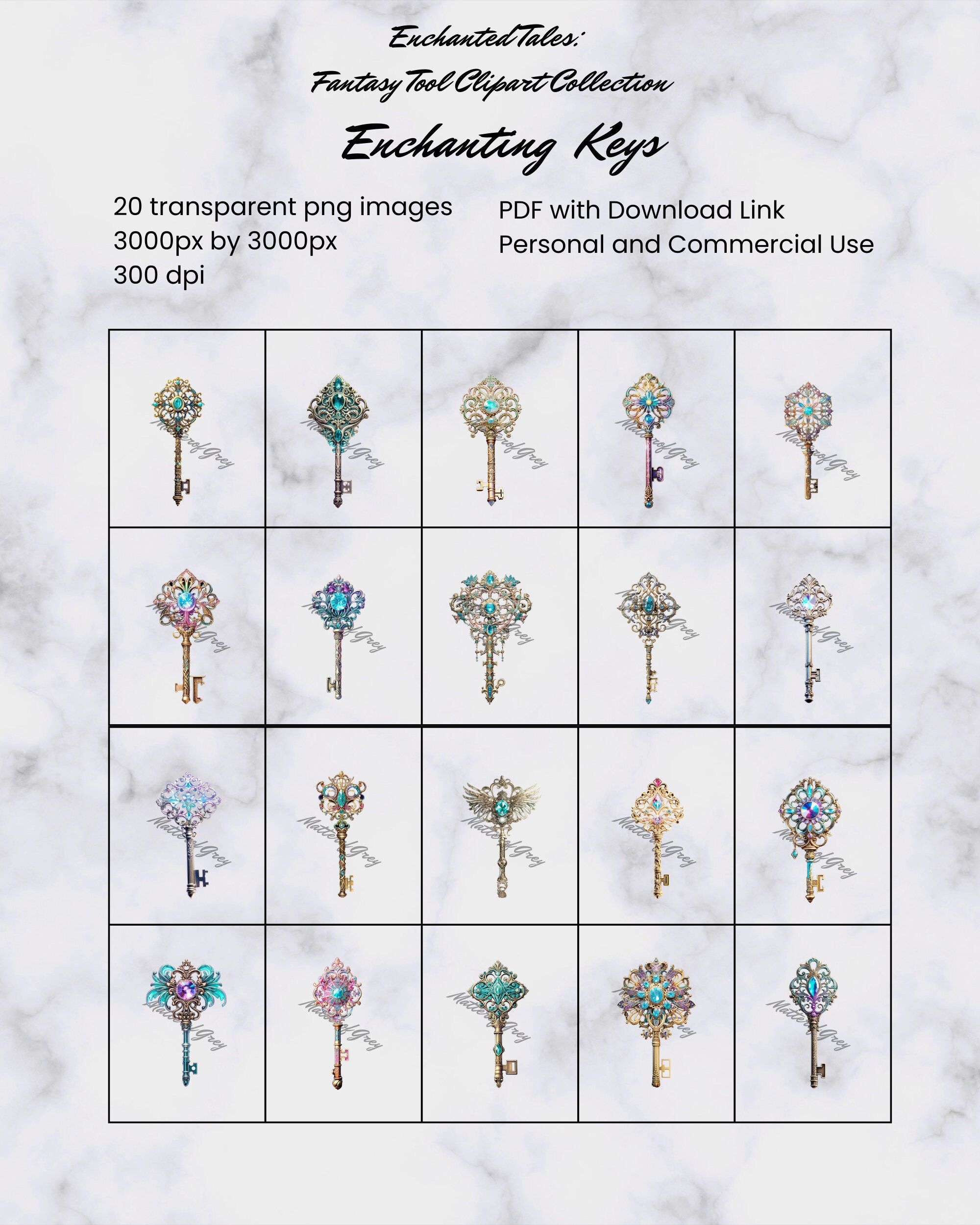 Enchanted Fantasy Keys: Digital Clipart for Crafting and Invitations - Etsy