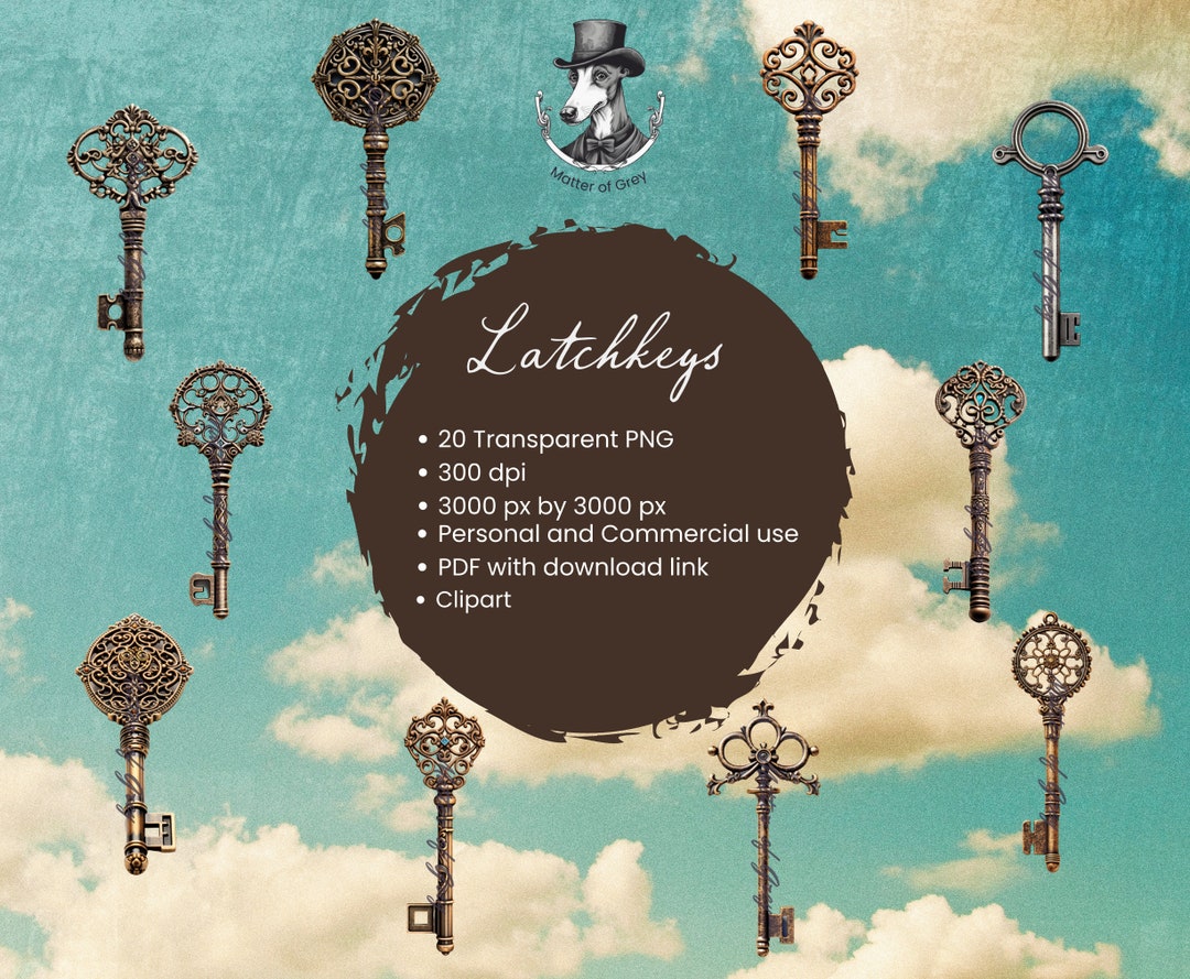 Latchkeys Clipart: 20 Vintage PNG Images for Digital Scrapbooking ...