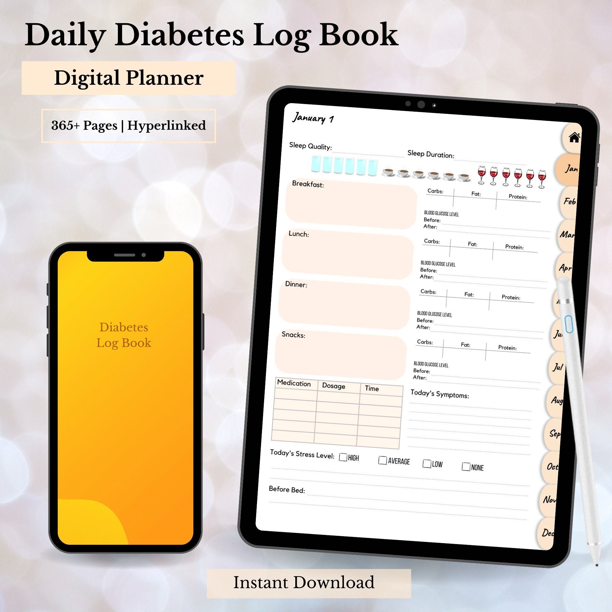 Daily Diabetes Log Book, Blood Sugar Glucose Tracker, Diabetes Journal ...