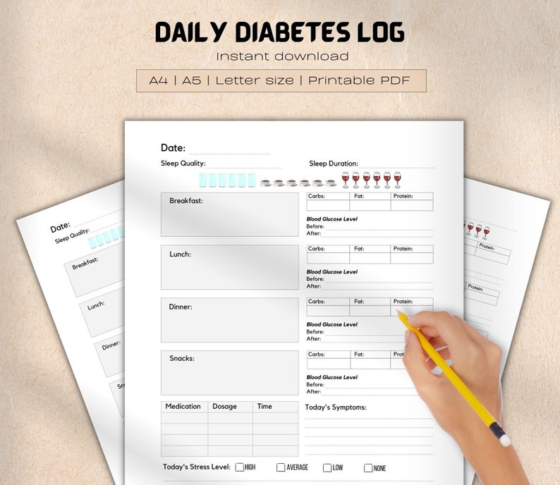 Daily Diabetes Log for Type1 and Type2 Diabetes, Blood Glucose Tracker ...