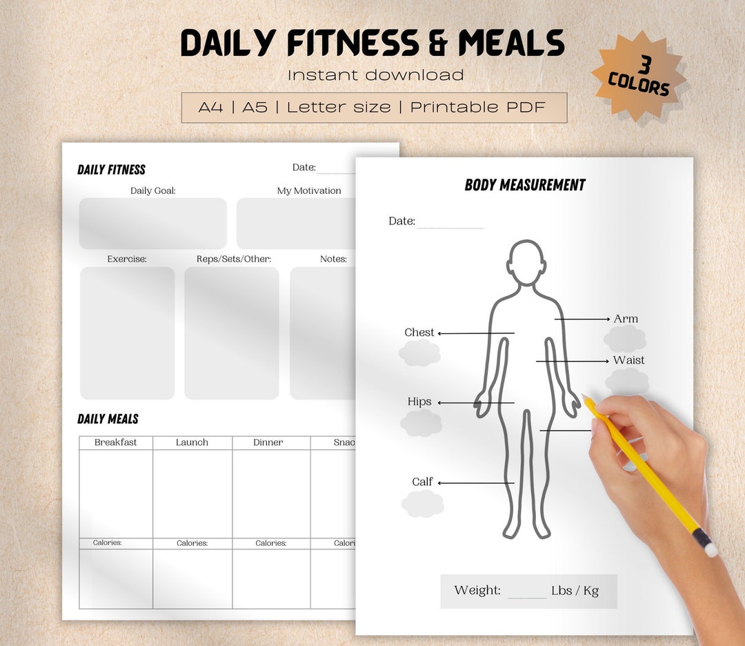 Fitness Tracker Printable, Daily Exercise Planner, Daily Meals ...