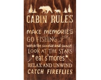 Cabin Rules Wooden Sign, Cabin Rules Distressed Sign, Cabin Rules ...