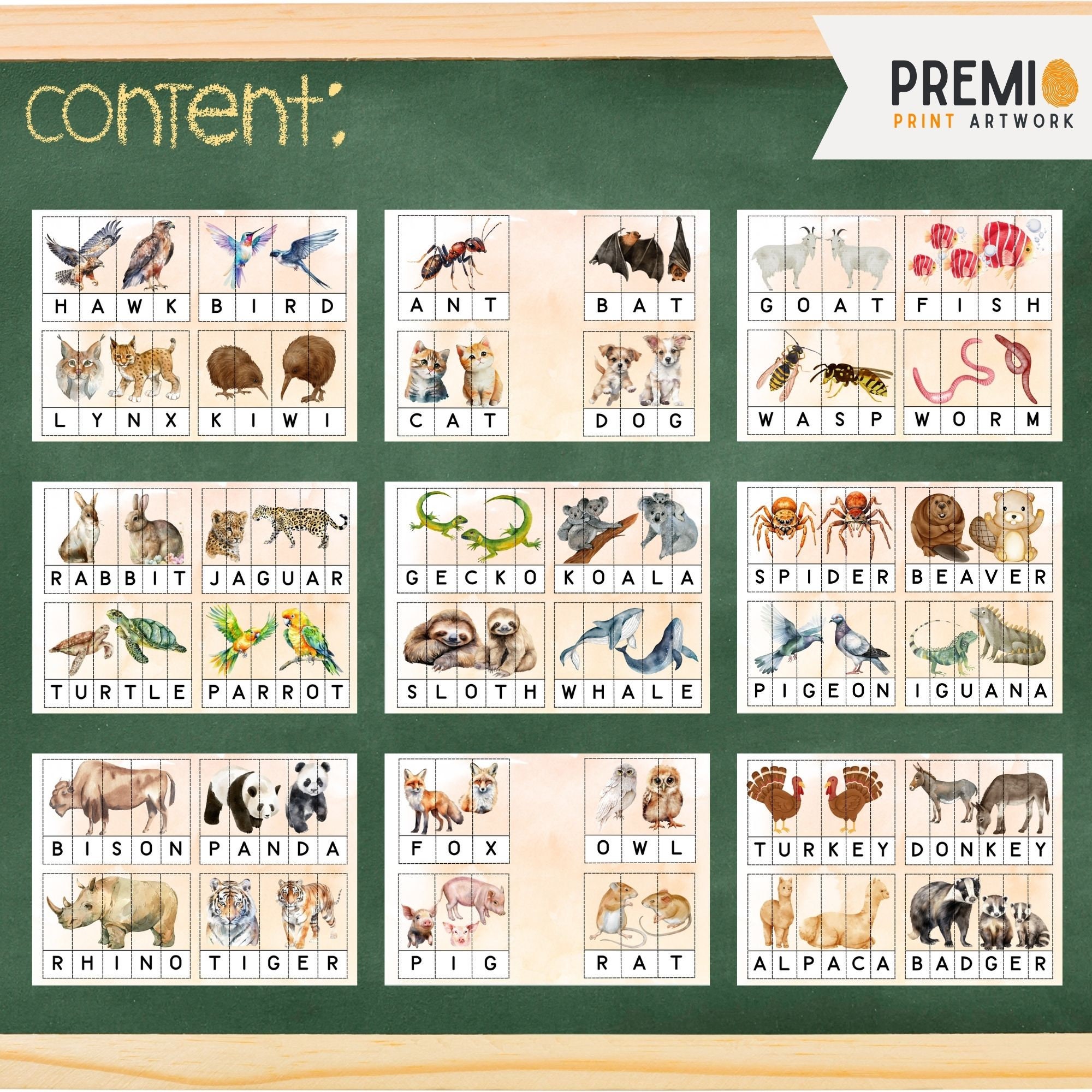 Animal Word Puzzle Game for Children | Montessori Puzzle Flash Cards ...