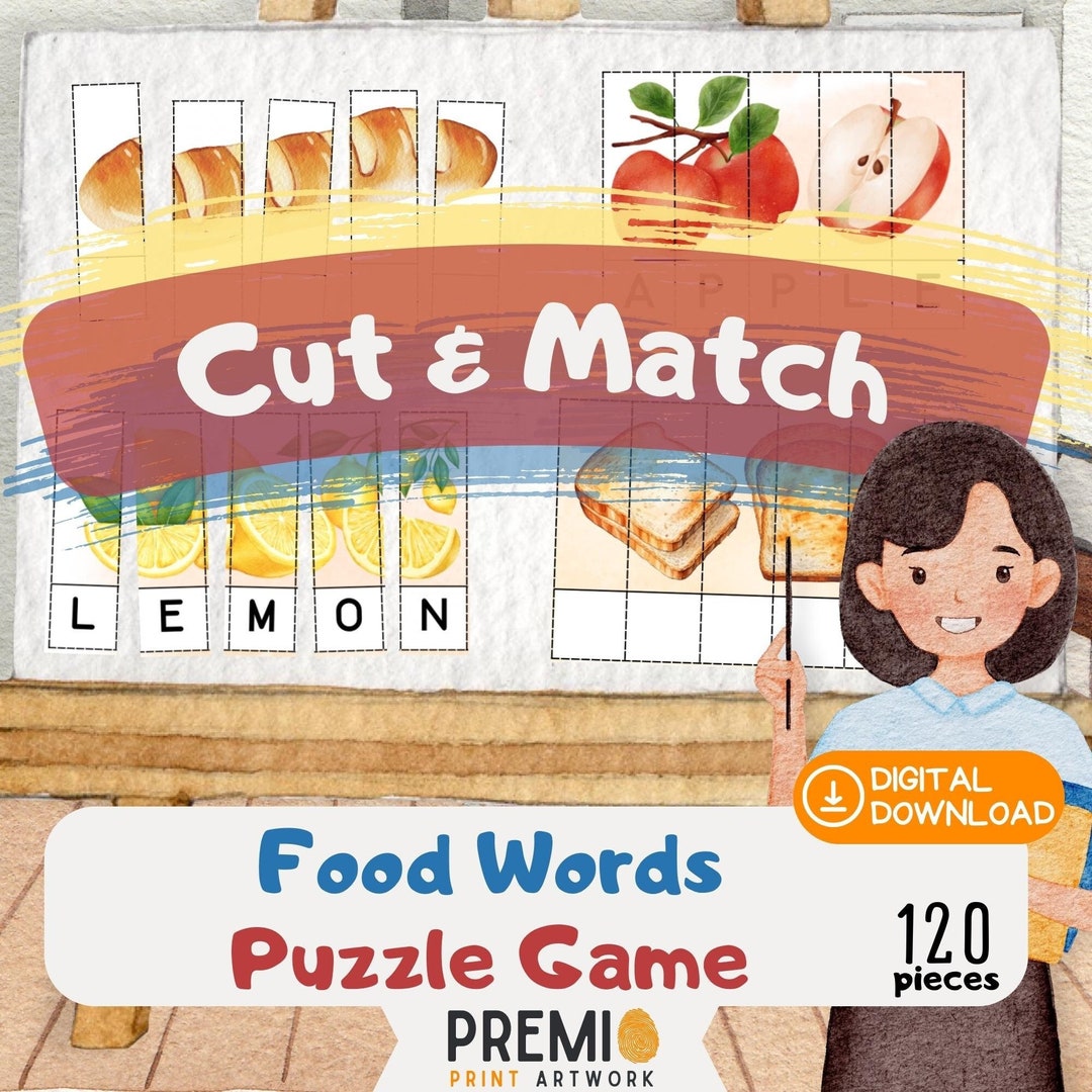 Food Word Puzzle Game for Children Montessori Puzzle Flash - Etsy