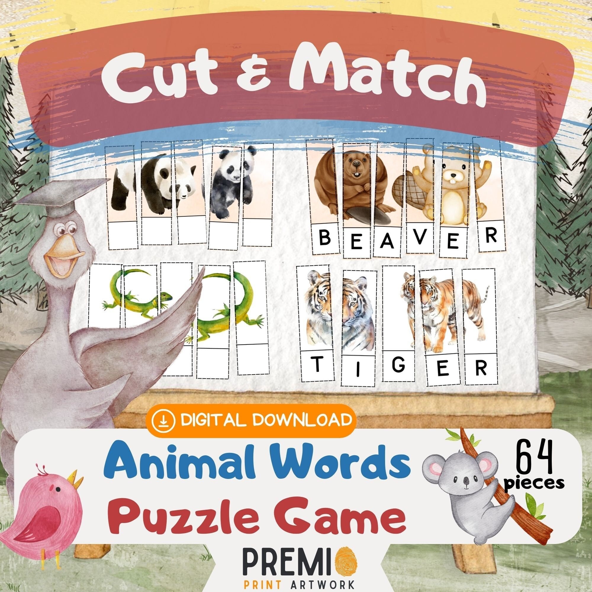 Animal Word Puzzle Game for Children | Montessori Puzzle Flash Cards ...