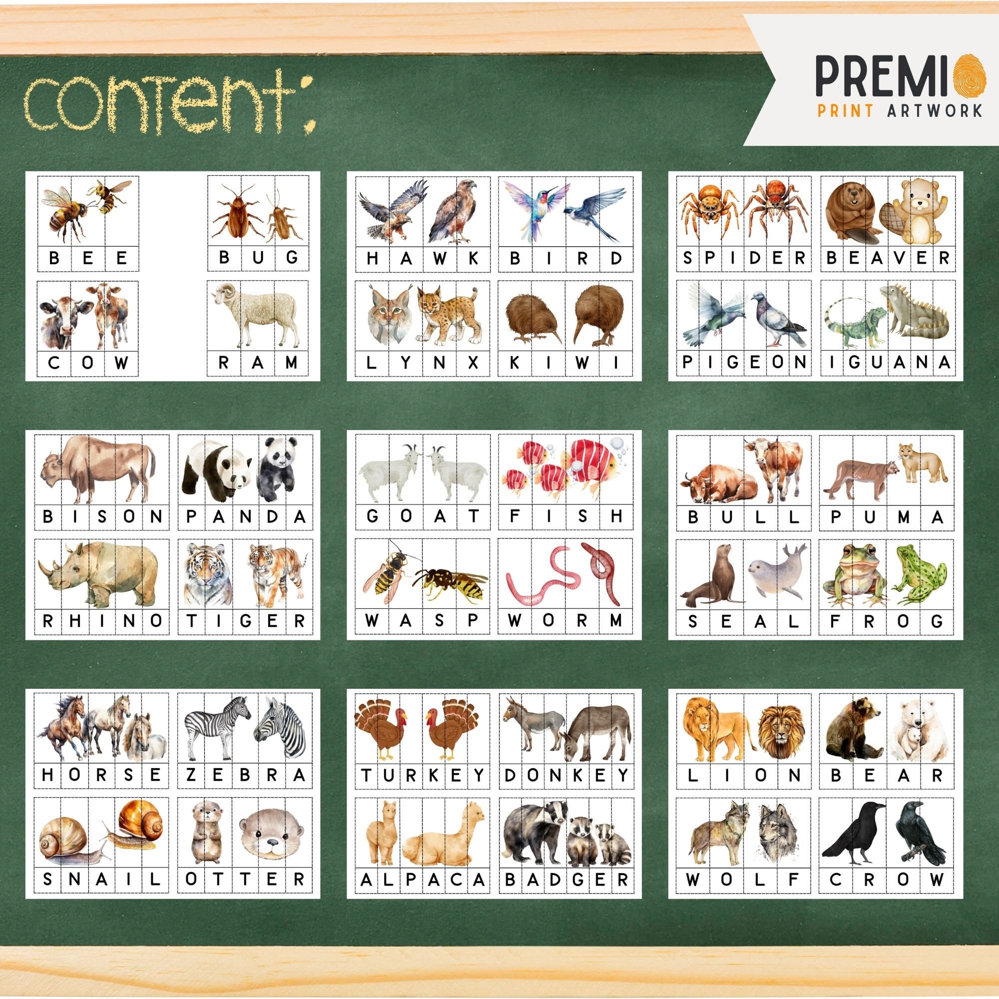 Animal Word Puzzle Game for Children | Montessori Puzzle Flash Cards ...