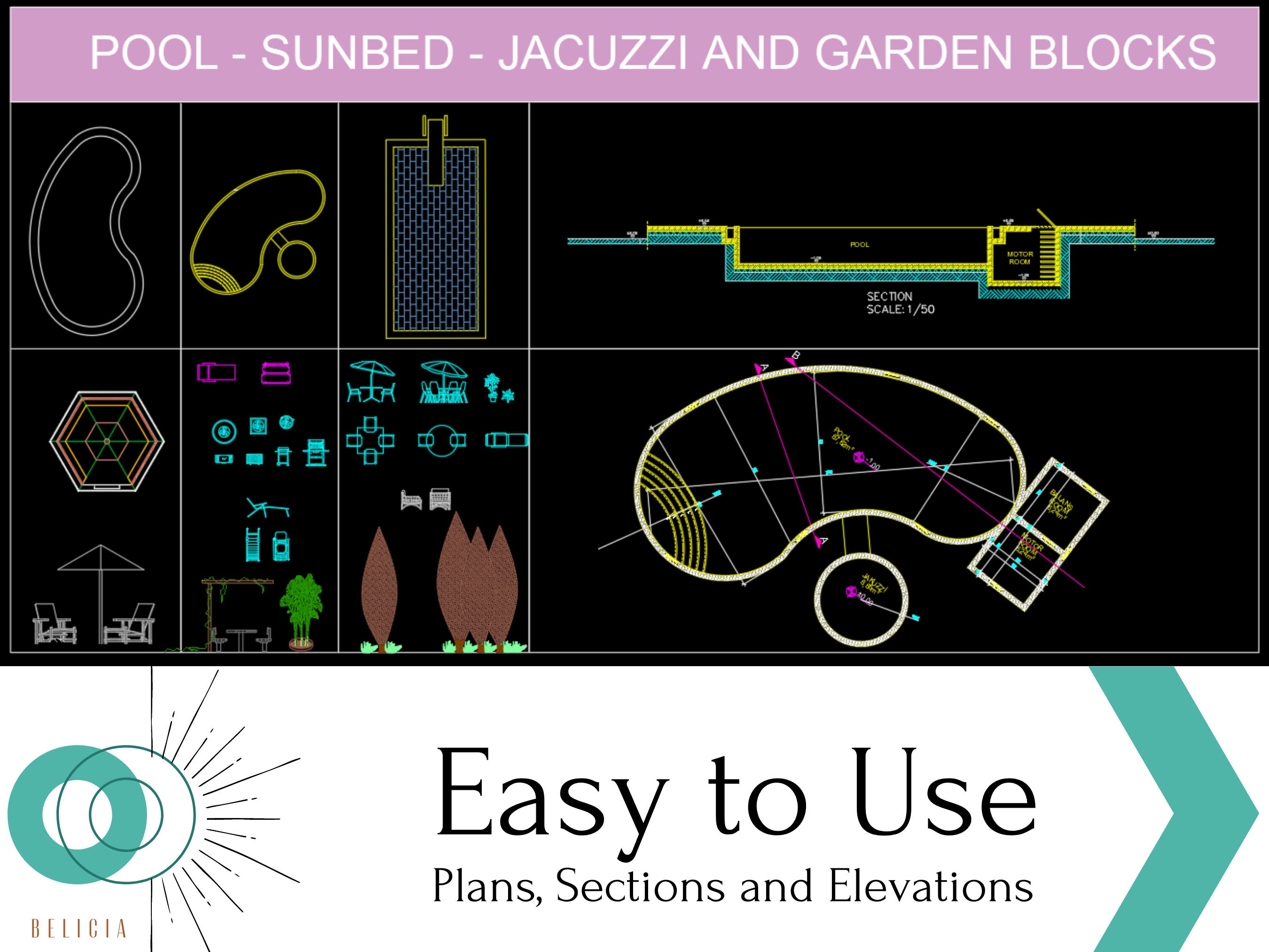 Poolside Lounge Set Autocad 2D DWG File: Garden & Pool Designs - Etsy