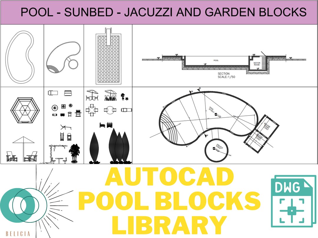 Poolside Lounge Set Autocad 2D DWG File: Garden & Pool Designs - Etsy