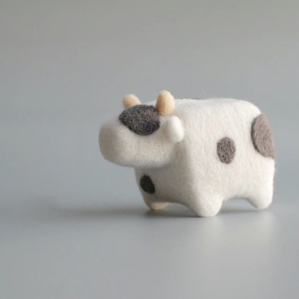 Felted Wool Cow - Miniature Wool Craft, Small Felted Decoration, Gift ...