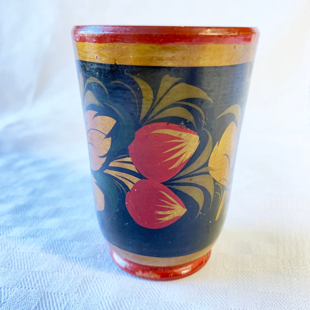 Vintage Russian Lacquerware Cup / Handpainted Floral Design / - Etsy