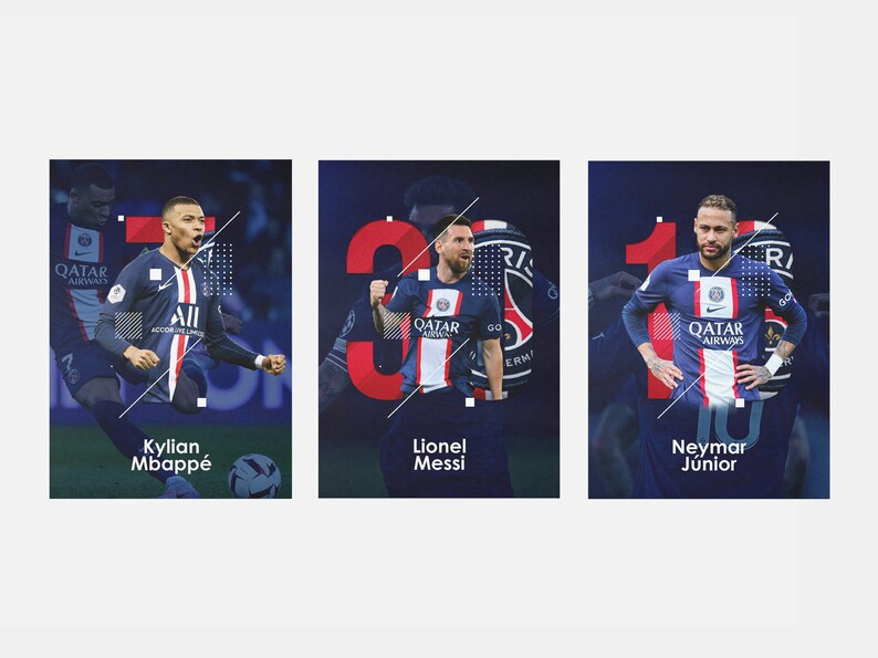 Lionel Messi Poster Neymar J Poster Mbappe Poster Set Psg Poster Set ...