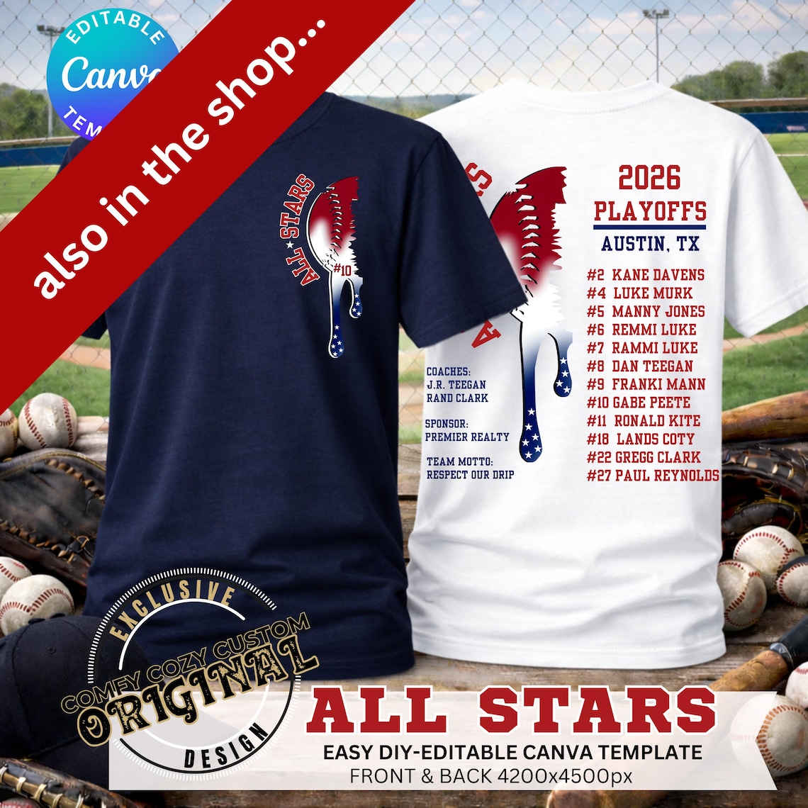Baseball Team Roster Front and Back| DIY Editable Canva All Stars ...
