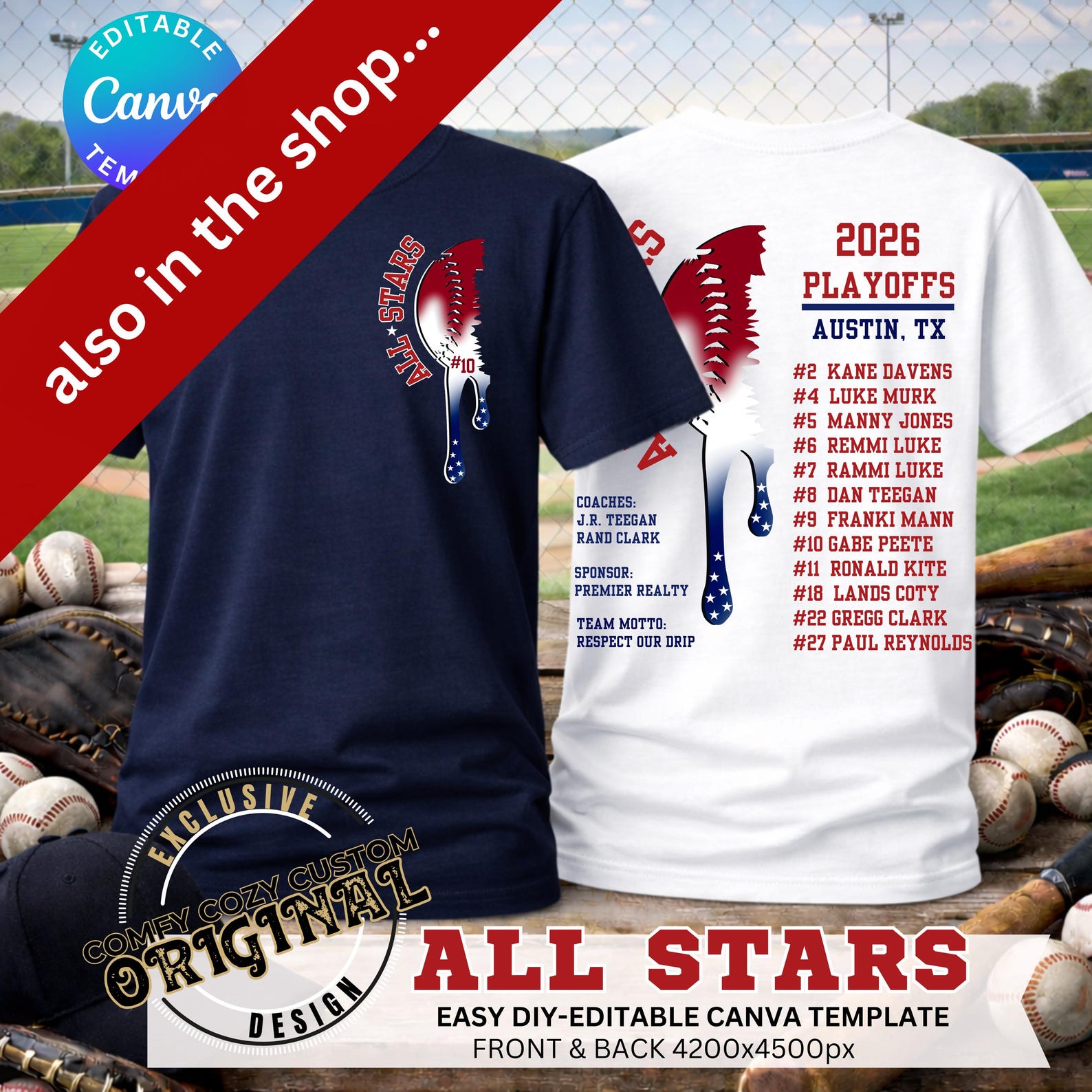 Baseball Roster Back Template | Canva ALL Stars Layout | Editable ...