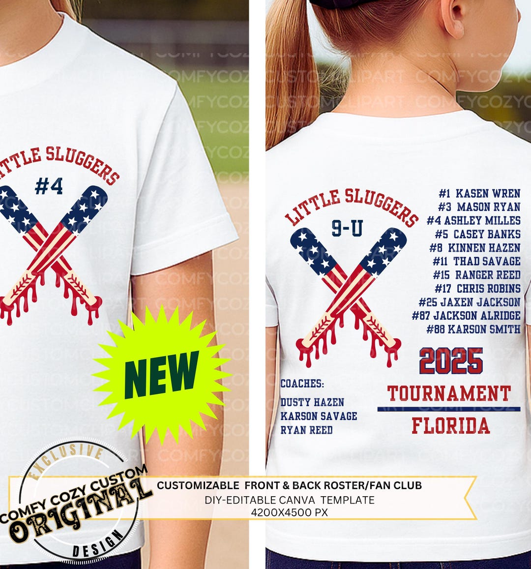 Little League Baseball Roster Template | Drippy Bats Design (canva ...