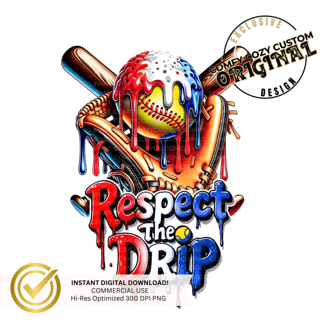 Red White Blue SOFTBALL Drip Soft Ball Ice Cream Drip Png Icecream |USA ...