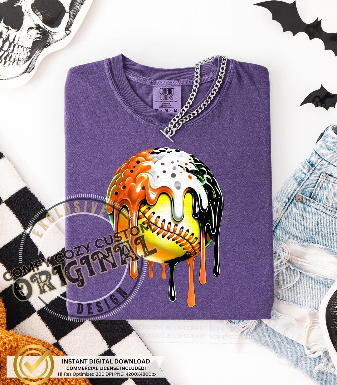 Drippy HALLOWEEN Softball Drip PNG, Orange Black Dripping Softball ...
