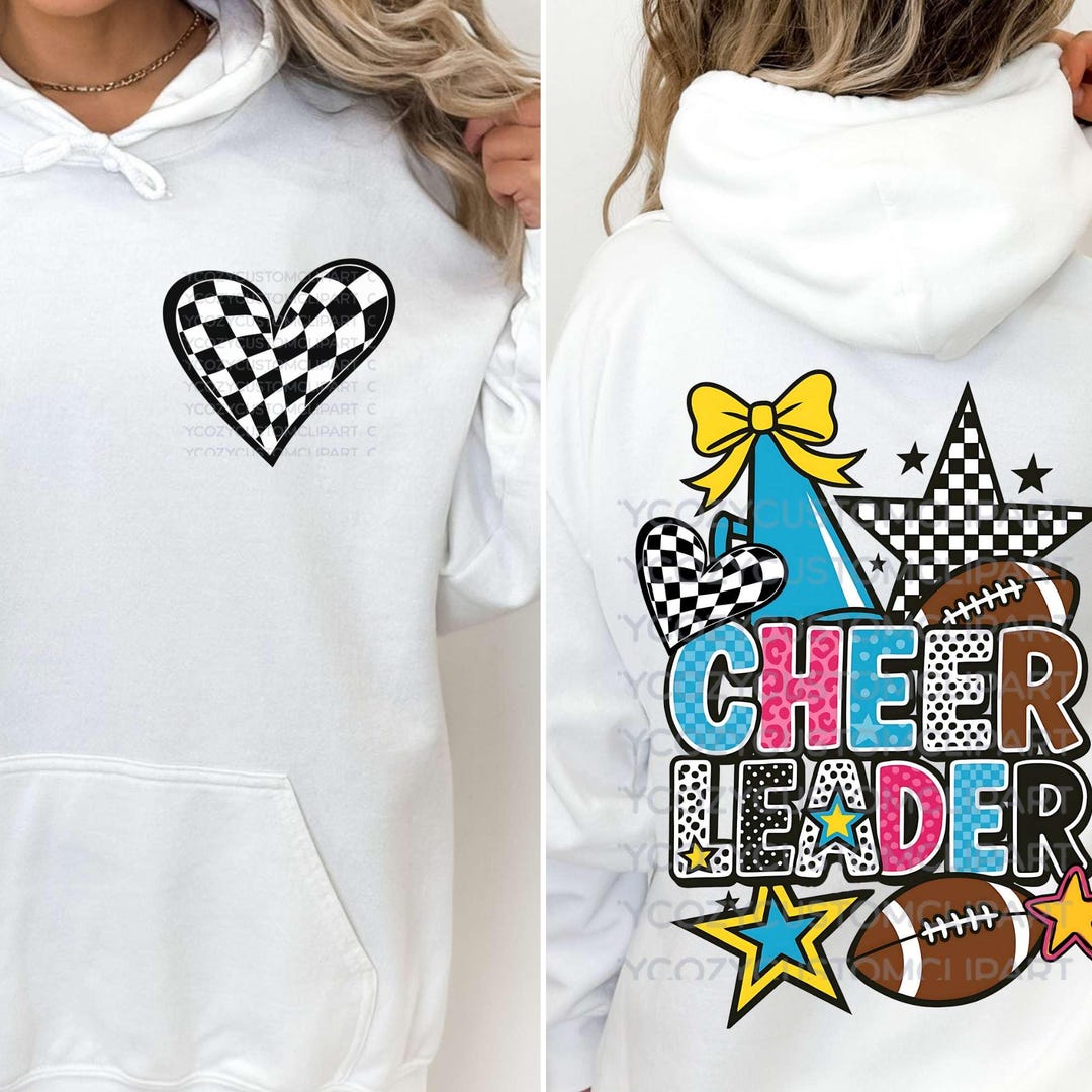 Retro Cheer Team PNG | Cheerleader Checked Heart | Front and Back ...