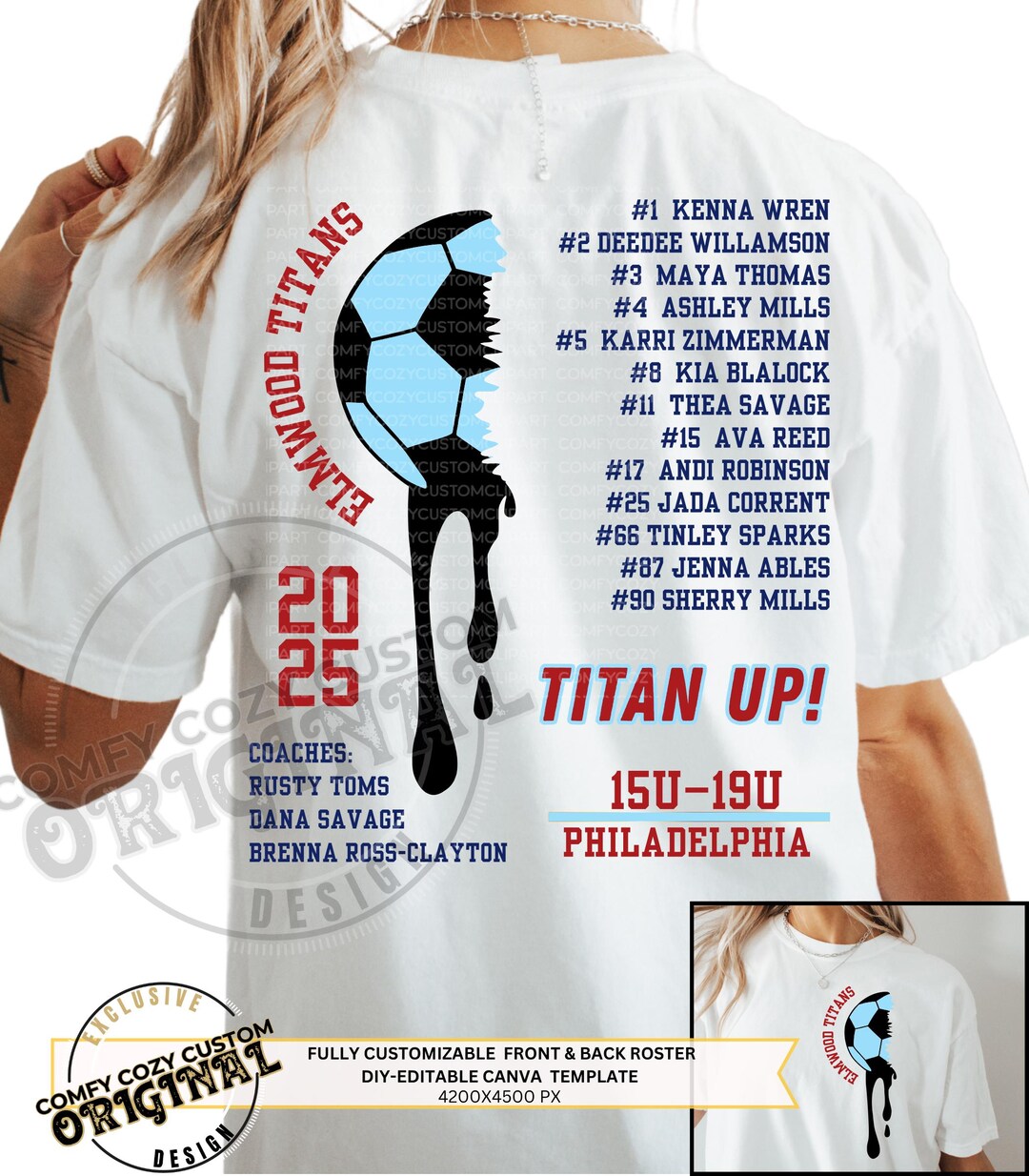 Editable Canva Template Custom Drippy Ball SOCCER Team Roster Tee|youth ...