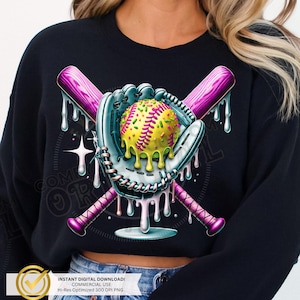 Softball Melt Ice Cream Glove Drippy Bat Ball|hot Pinksoftball Dripping ...