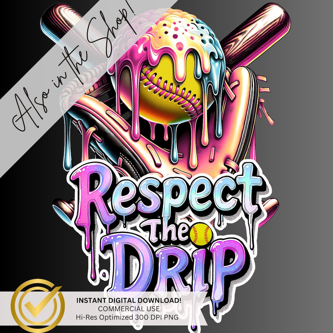 Softball Diamond Drippy Ice Cream Drip Pink Purple Teal Blue PNG ...