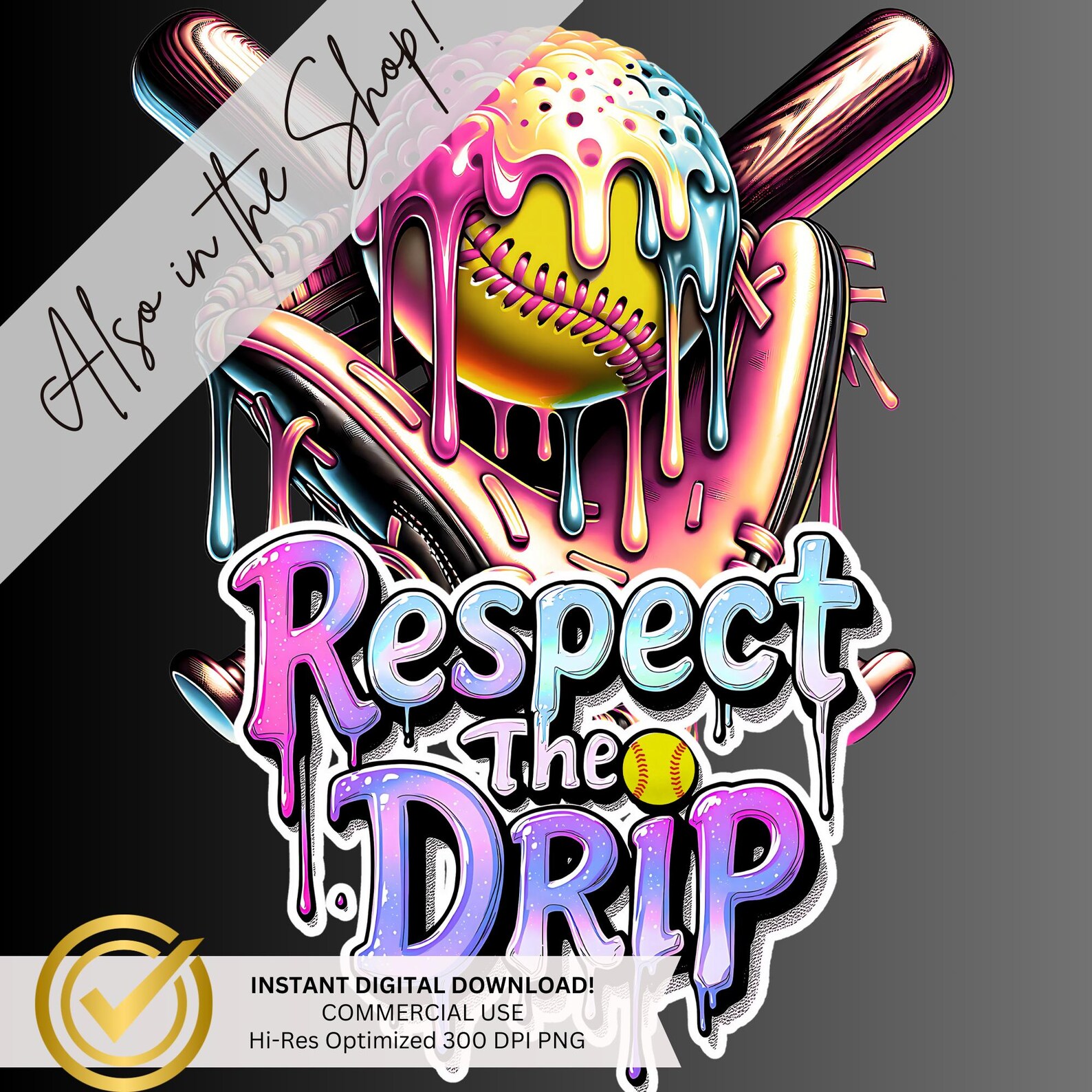 Softball Diamond Drippy Ice Cream Drip Pink Purple Teal Blue PNG ...