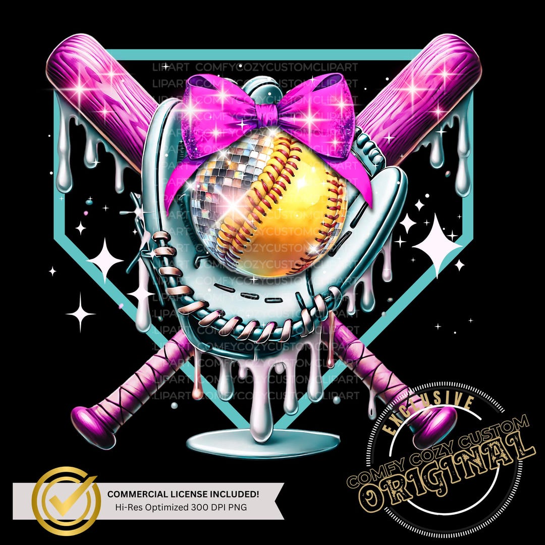 Disco Drip Softball Ice Cream Drip Png|pink Purple Bow|digital File ...