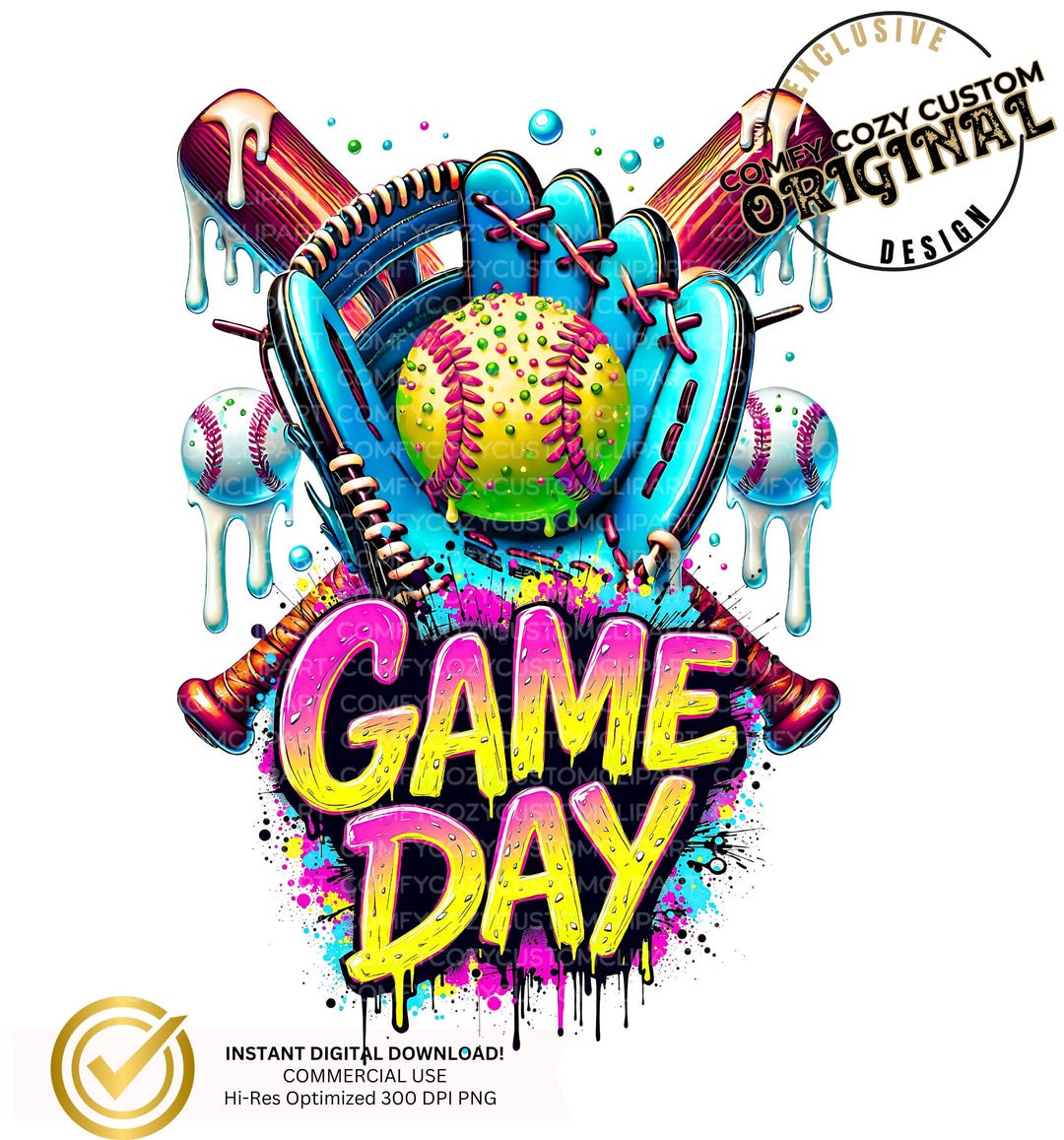 Gameday Softball Melt Ice Cream Glove Drippy Bat Ball|baseball Dripping ...