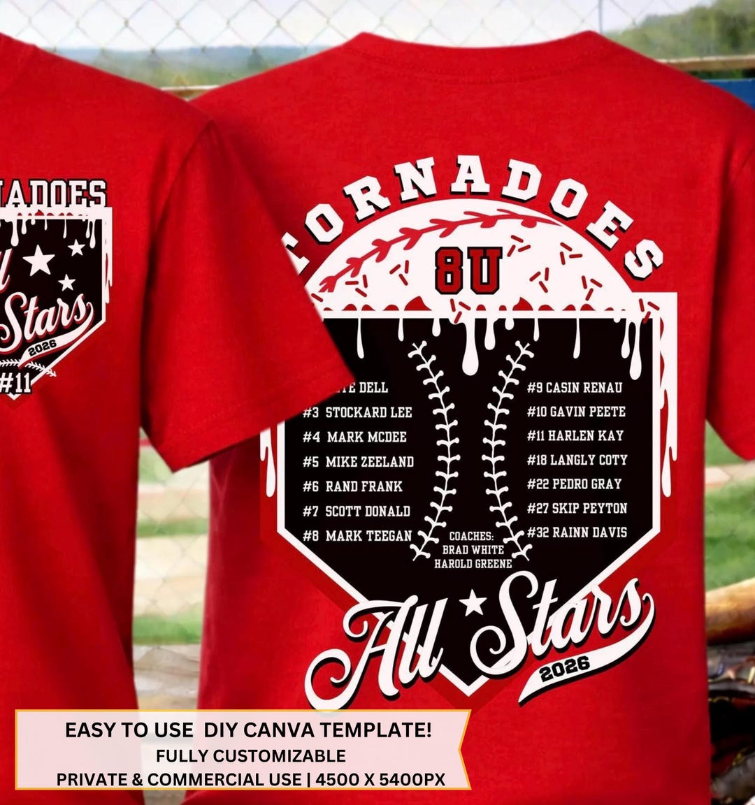Icecream DRIP Baseball Roster Back|diy Editable Canva All Stars Shirt ...