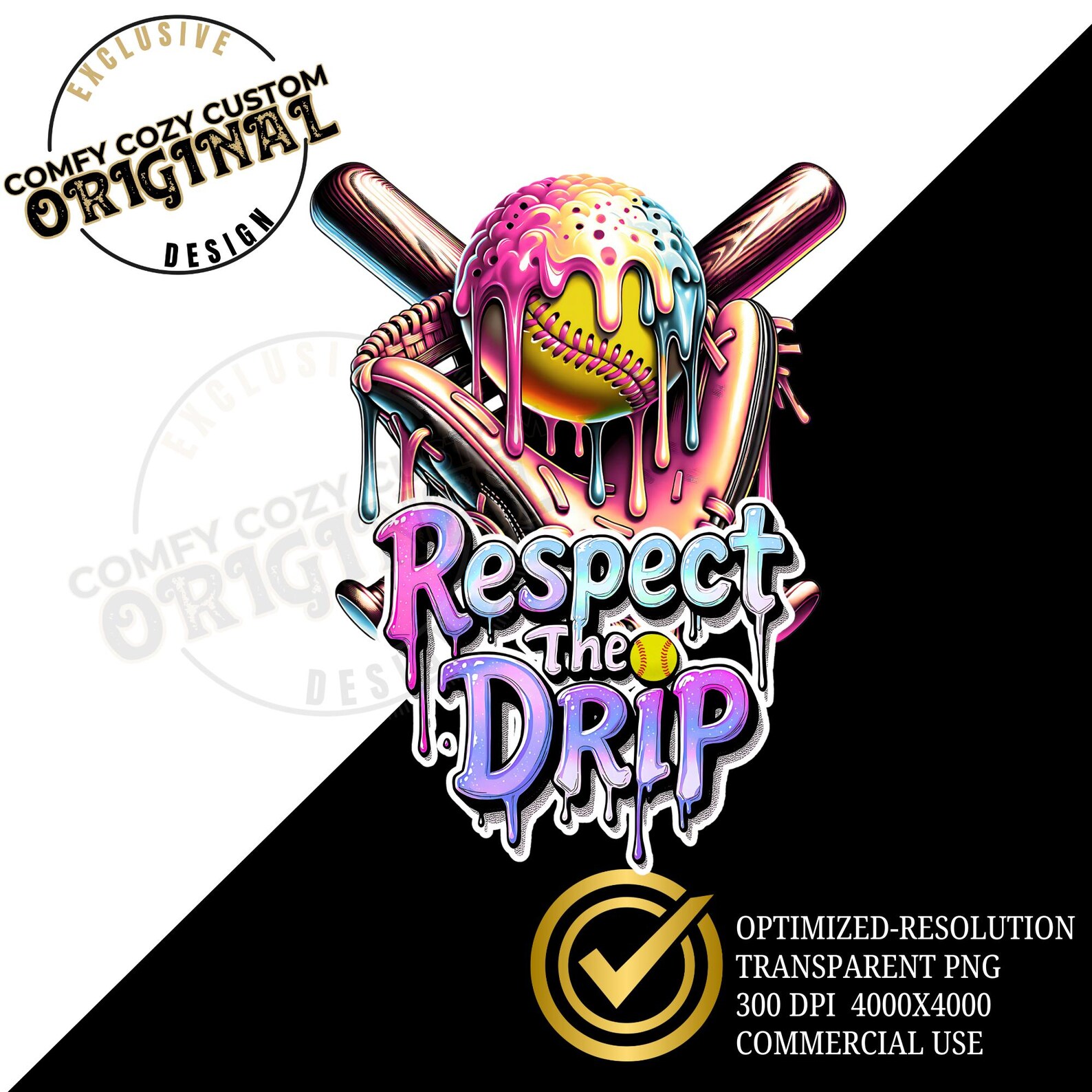 Dripping Softball PNG | Respect the Drip Sports Team Design - Etsy