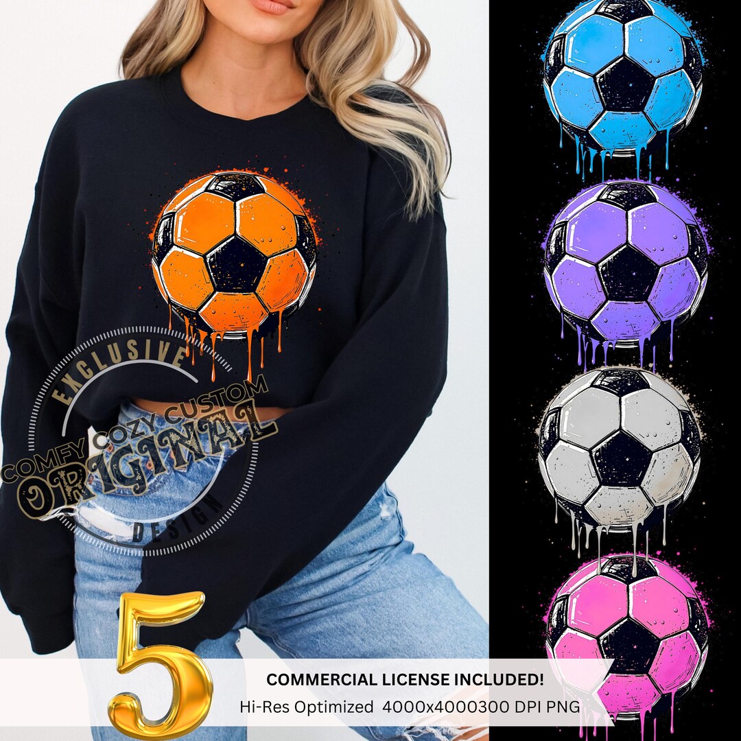 5 Drippy Neon Soccer Ball Icecream Drip PNG Bundle| DTF Print Diy ...