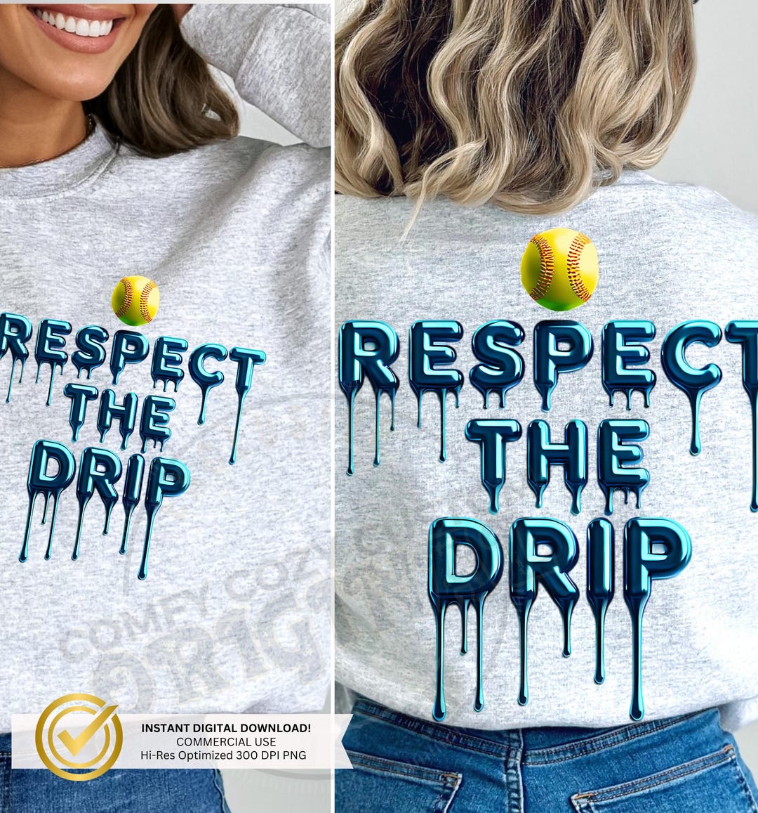 Turquoise Softball Dripping Ice Cream Drip PNG Digital File|drippy Soft ...