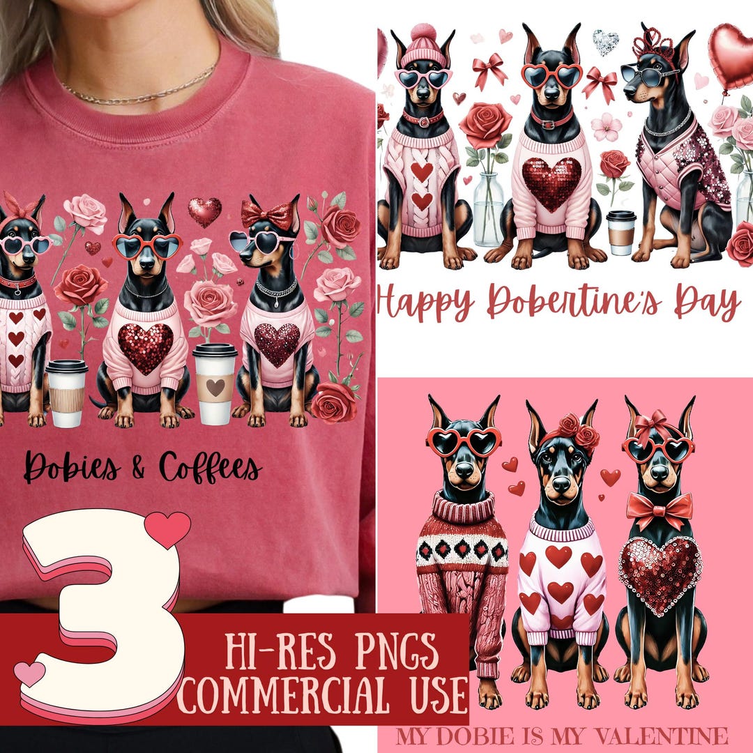 Dobies and Coffees Cute Doby Doberman Dog PNG Valentines Dogs Dressed ...